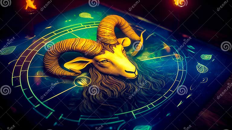 Painting of Ram on the Side of Table with Clock in the Background ...