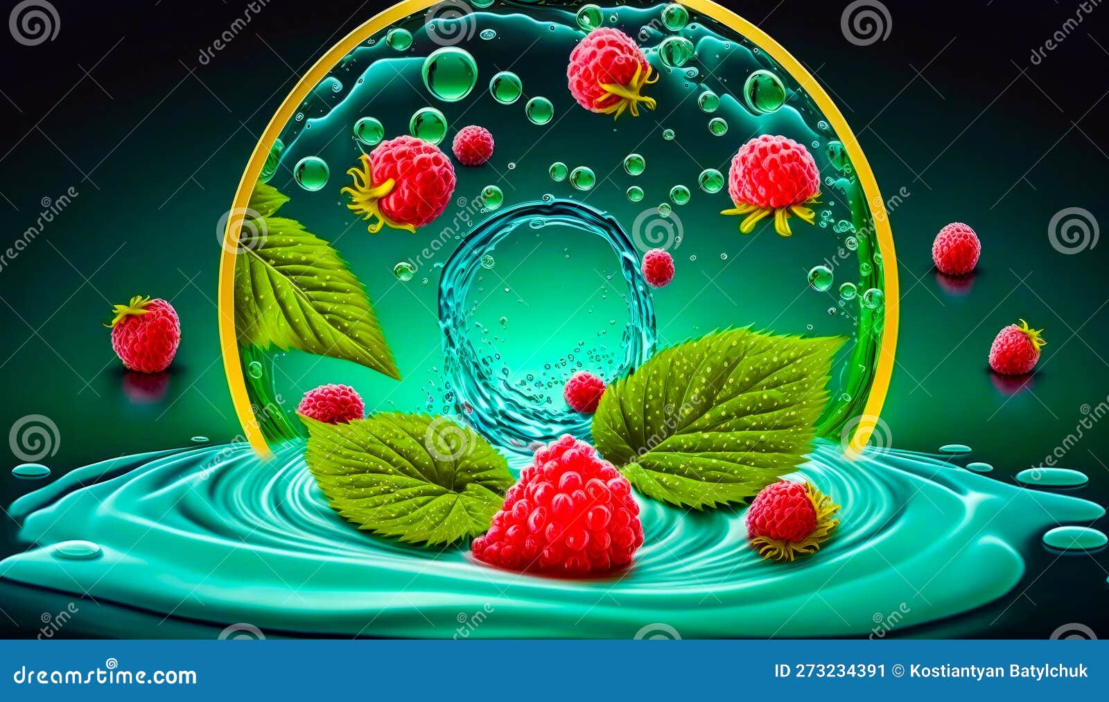 Painting of Raspberries Floating in Water. Generative AI Stock ...