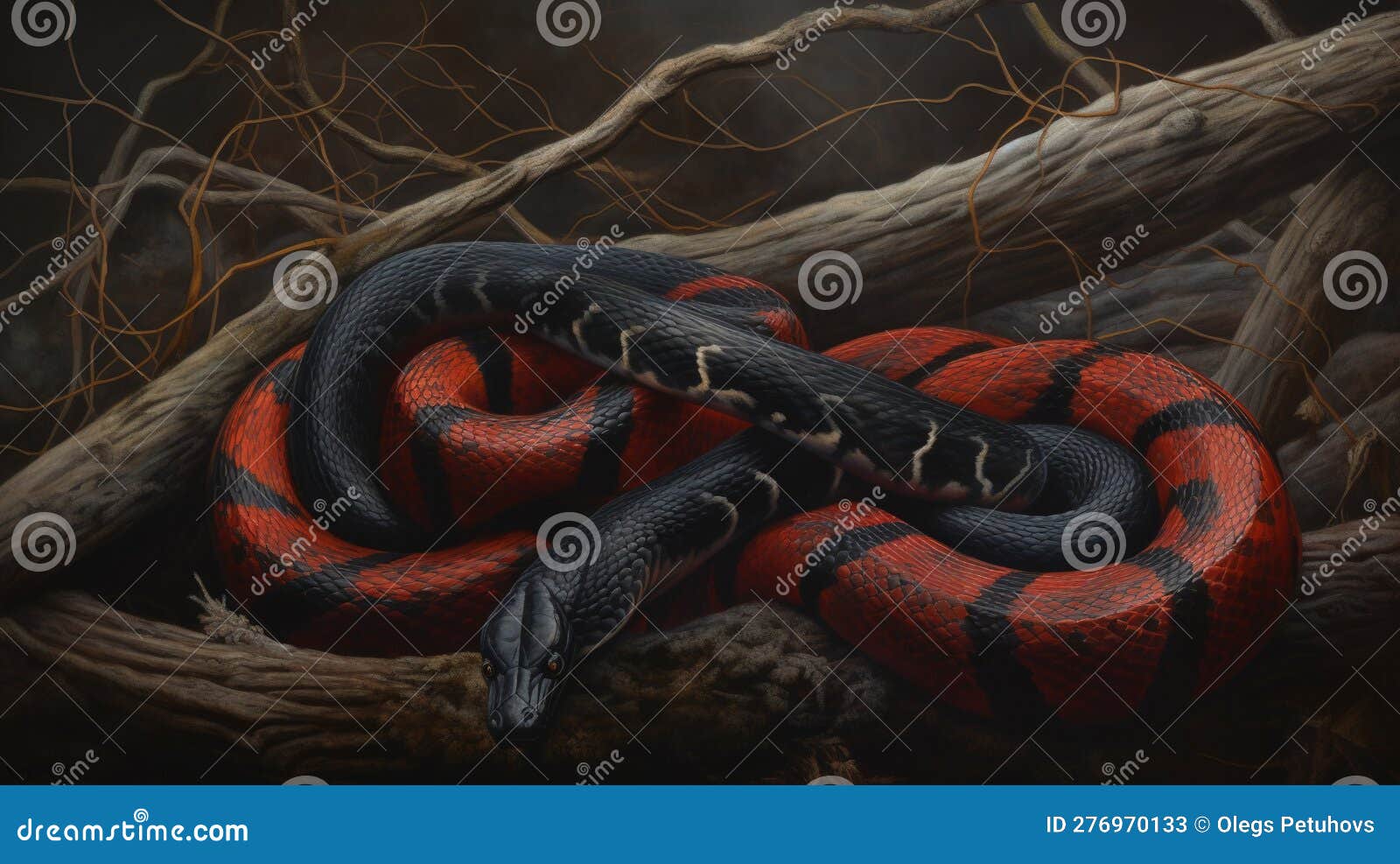 A Painting of a Red and Black Snake on a Branch Stock Illustration ...