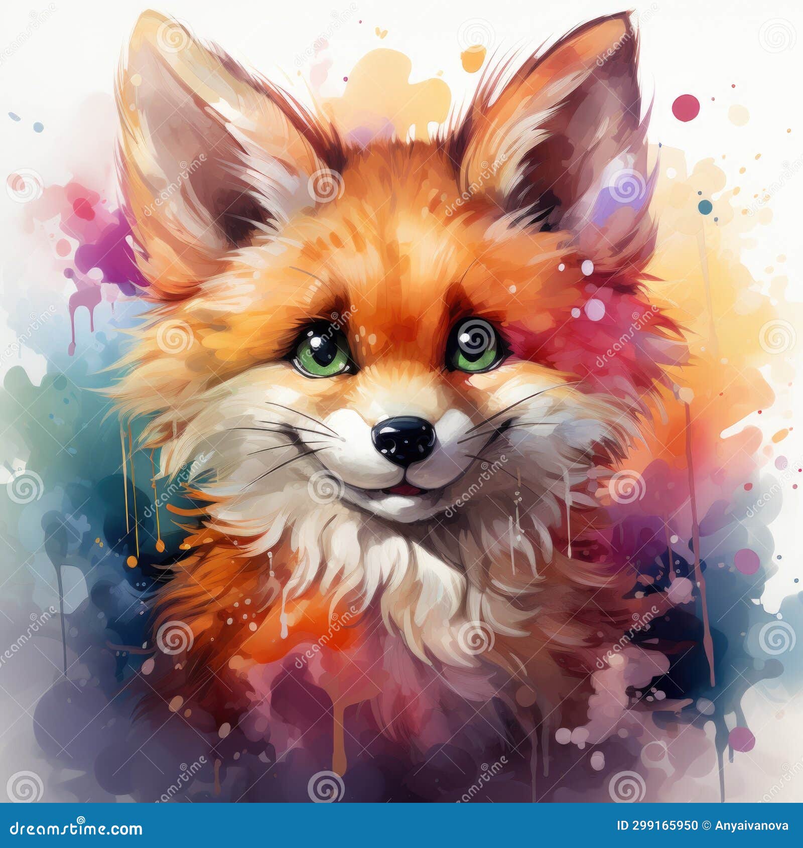 A Painting of a Red Fox with Green Eyes Stock Illustration ...
