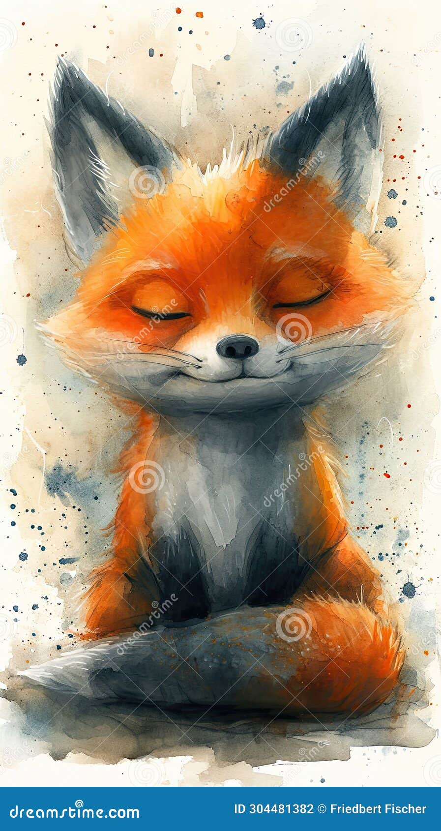 A Painting of a Red Fox with Its Eyes Closed Stock Photo - Image of ...