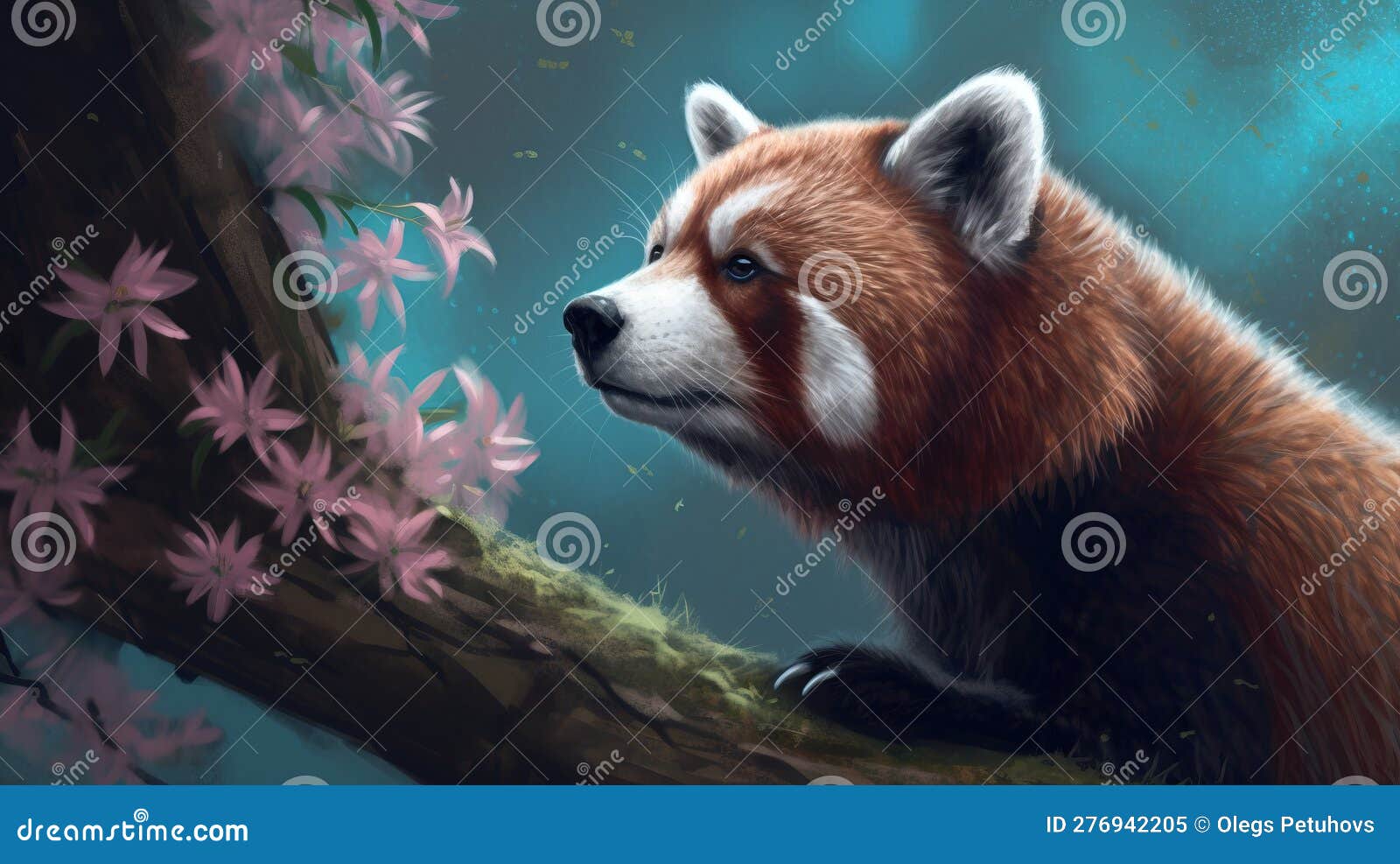 A Painting of a Red Panda Sitting on a Tree Branch Stock Illustration ...
