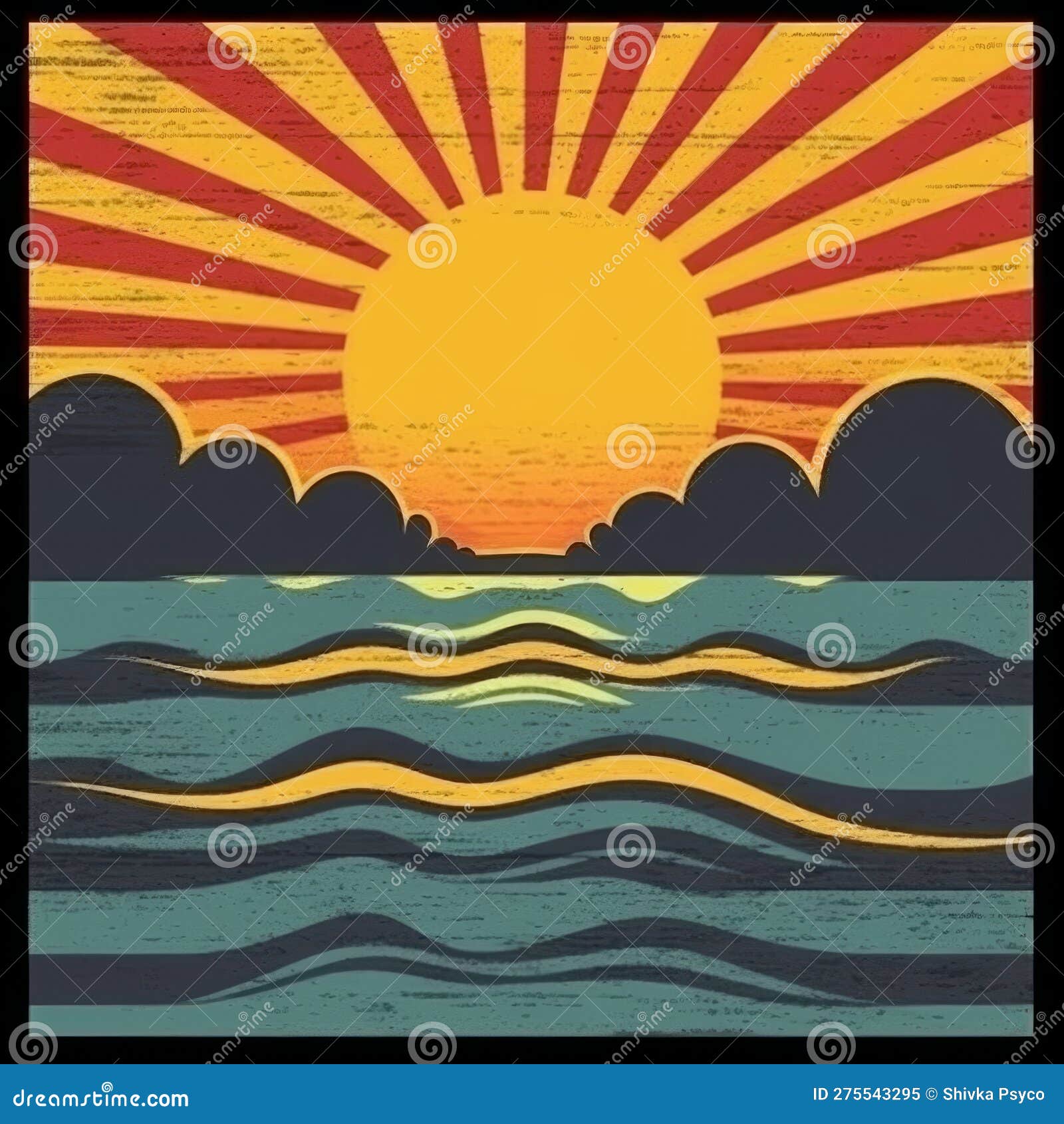 Painting of Retro Sunset Rays Wavy Vintage Generative AI Stock ...