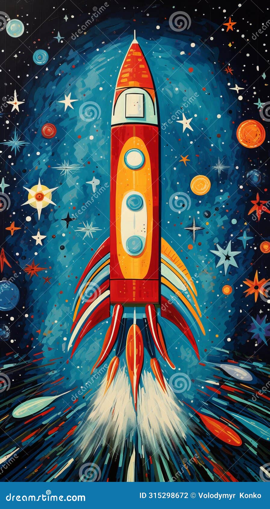A Painting of a Rocket Taking Off into Space Stock Photo - Image of ...