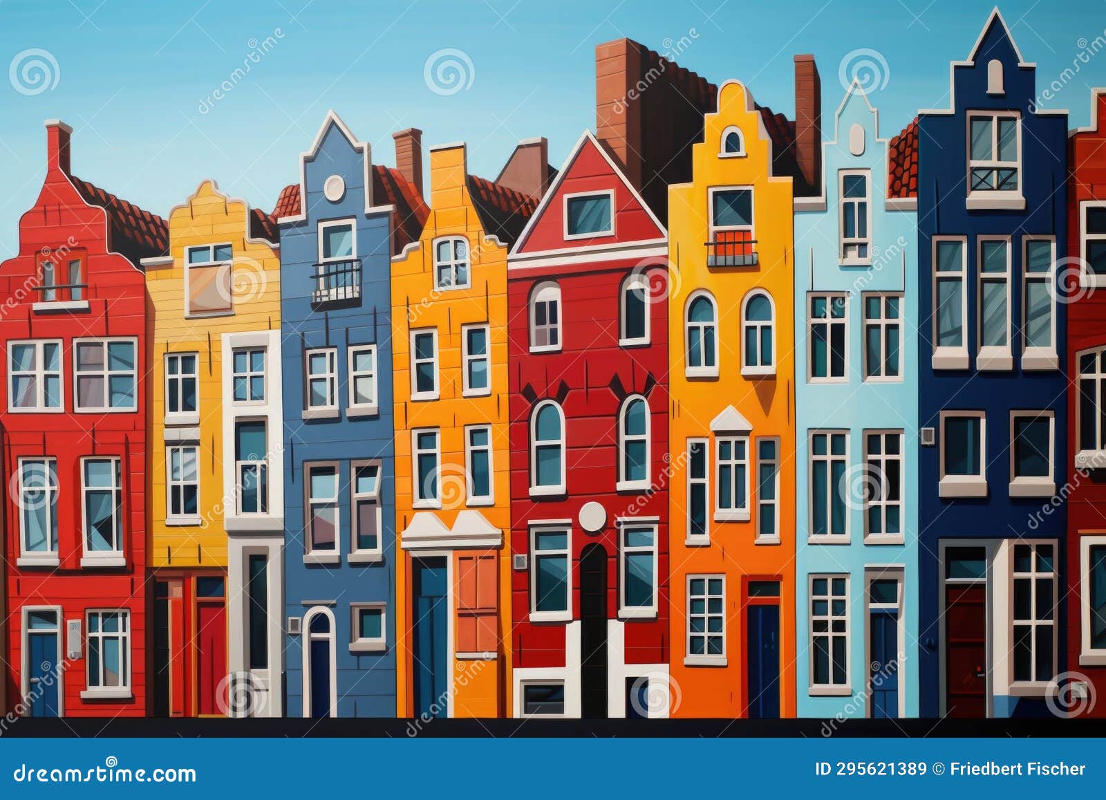 A Painting of a Row of Colorful Buildings Stock Illustration ...