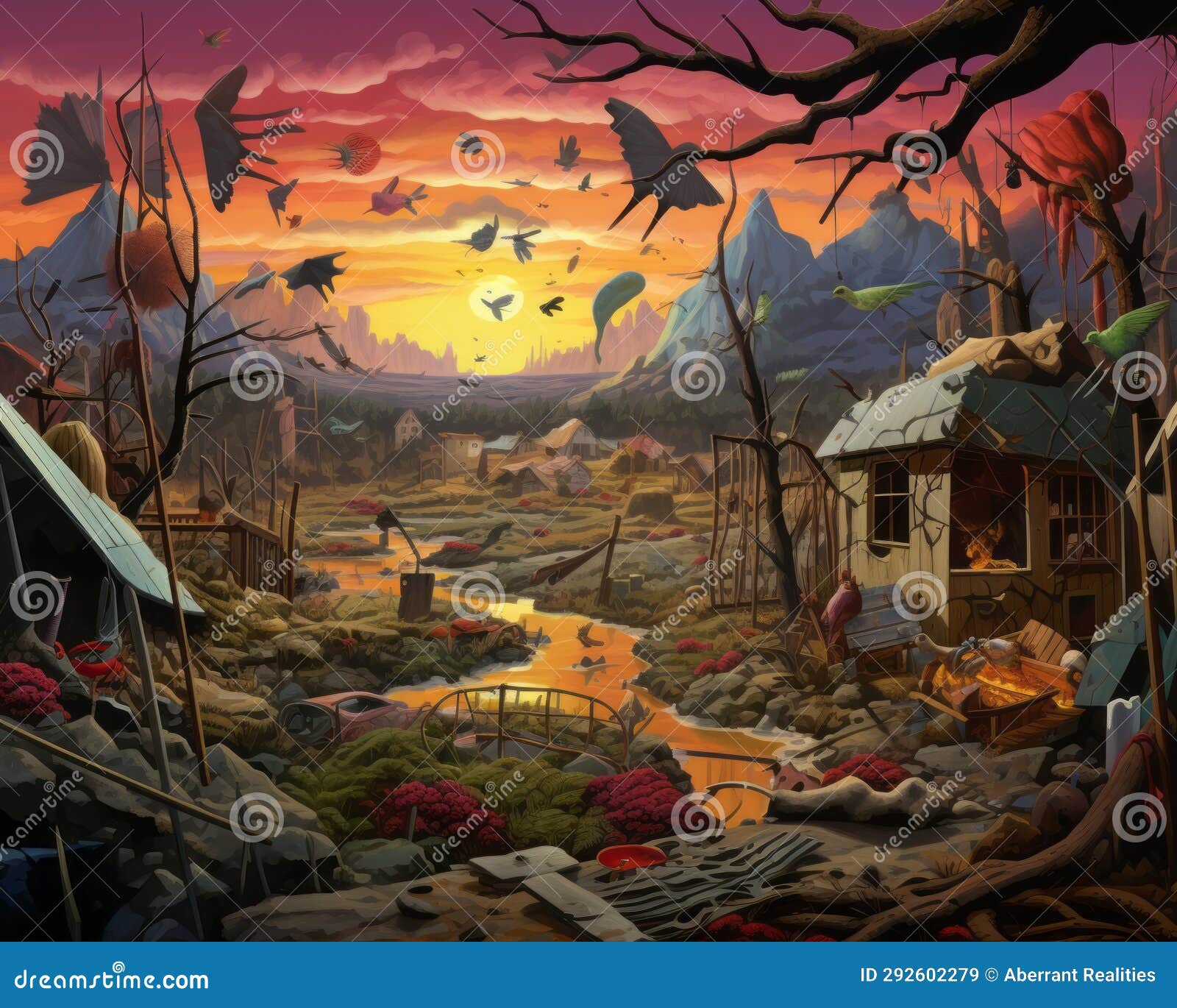 A Painting of a Scene with Trees and People in the Background Stock ...