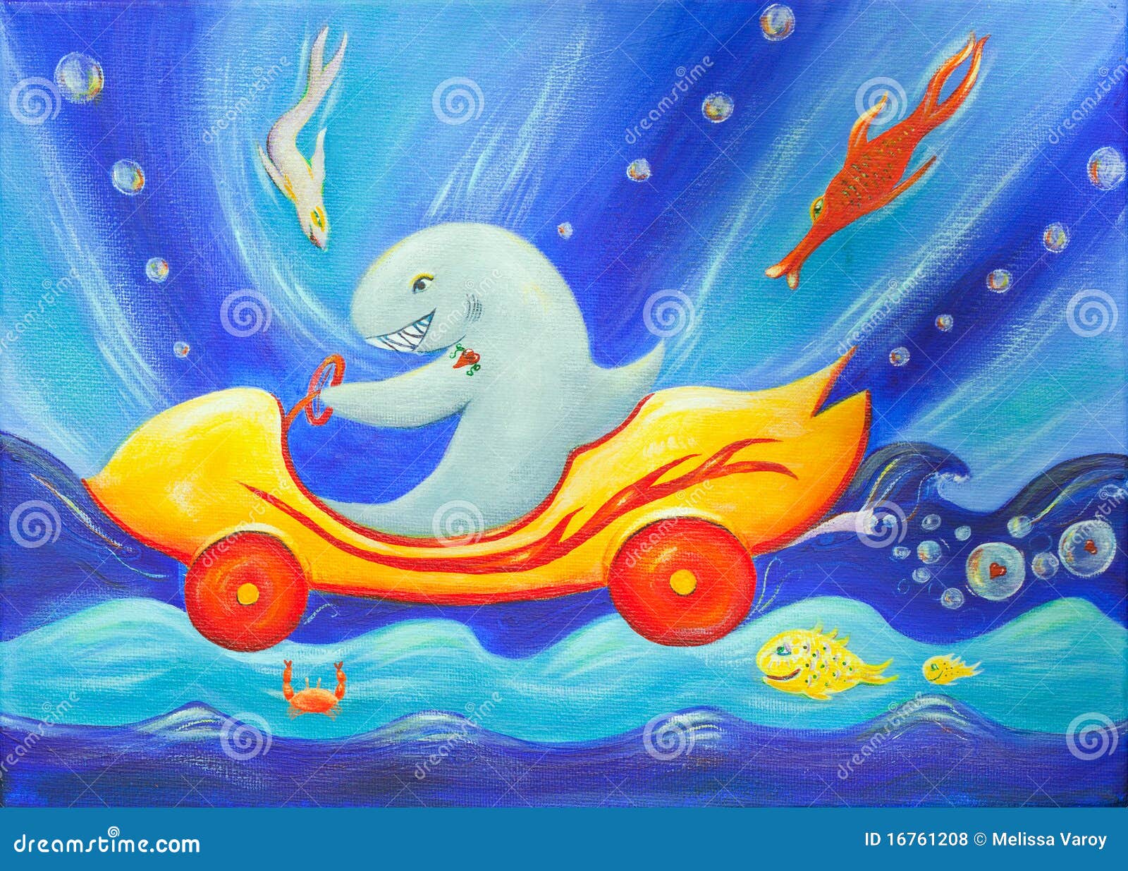 Painting of a Shark in a Racing Car Underwater Stock Illustration ...