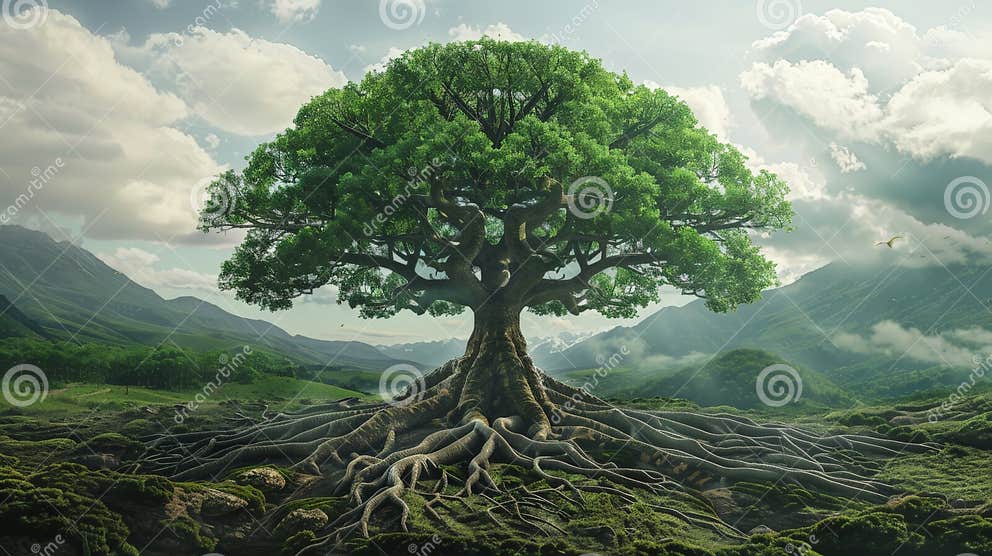 Tree with Exposed Roots stock illustration. Illustration of nature ...