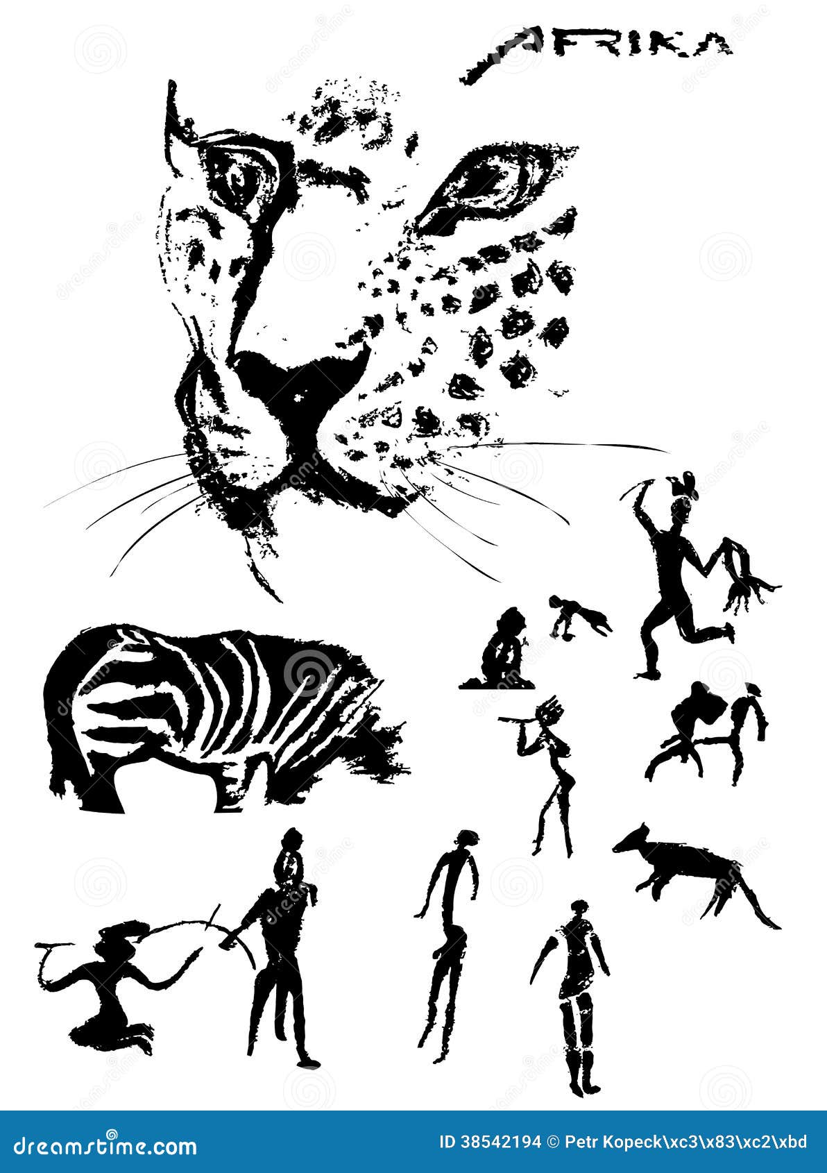 Cave Art. Hand Drawn Primitive Ancient Symbols Of Prehistoric Hunters ...