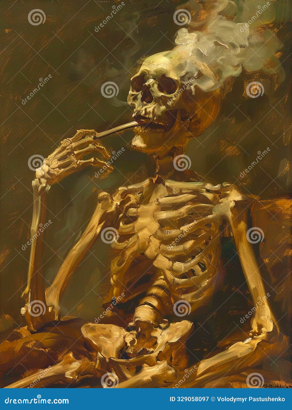A Painting of a Skeleton Smoking a Cigarette Stock Image - Image of ...