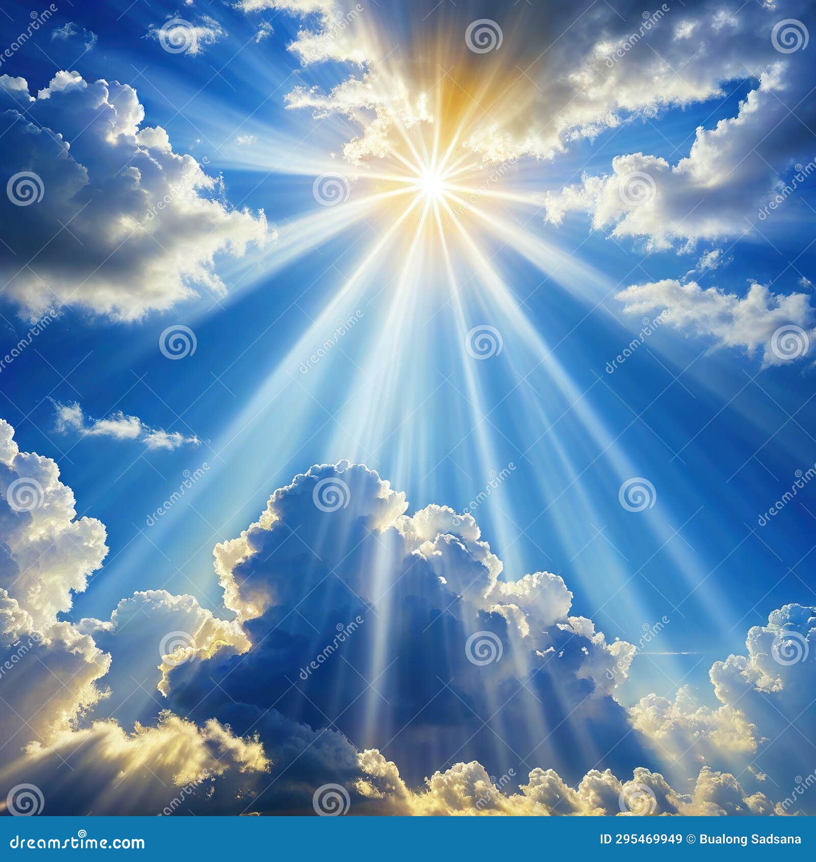 Painting of Sky Filled with Clouds and Sun Rays Coming through the ...