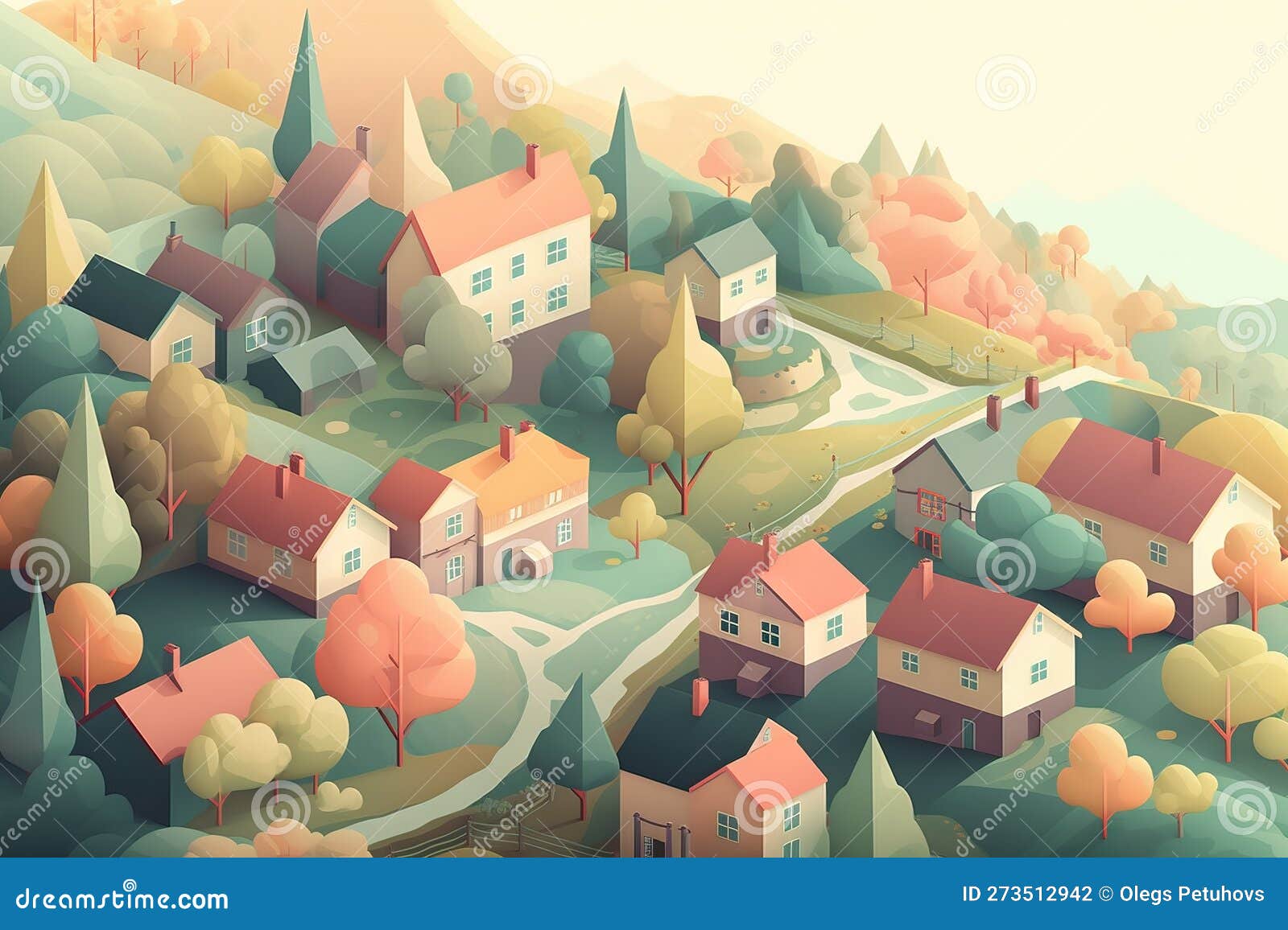 Hilly Area With Thickets Of Trees And Shrubs. Night Landscape Nature ...