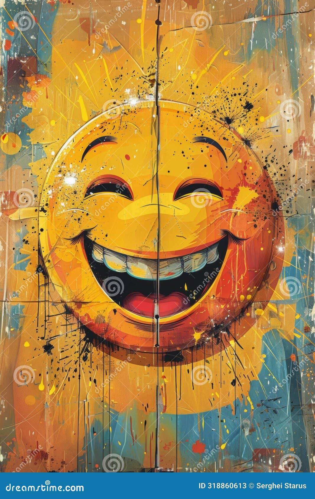 A Painting of a Smiling Face with Yellow Eyes and Teeth, AI Stock Image ...