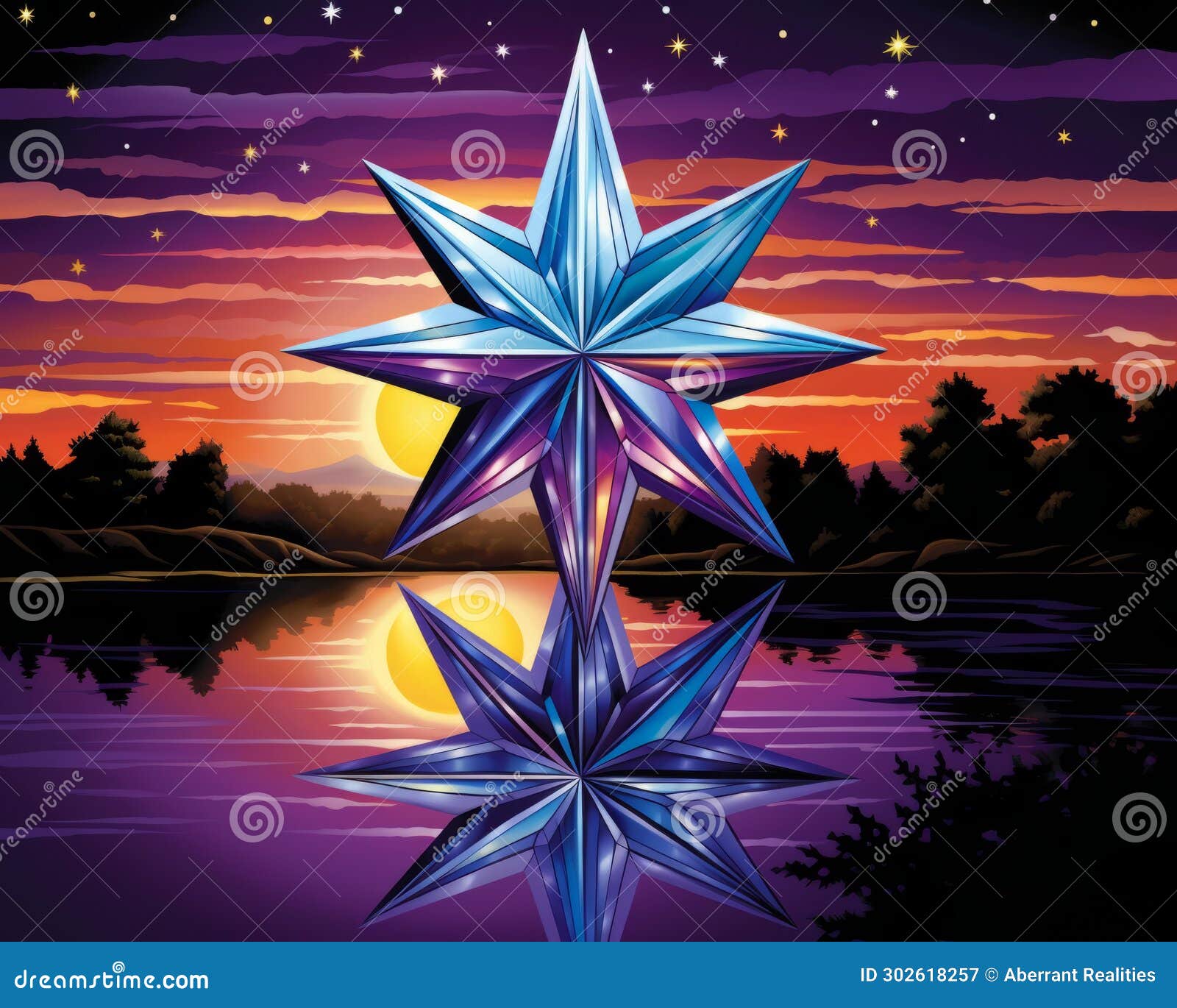 A Painting of a Star with a Reflection in the Water Stock Illustration ...