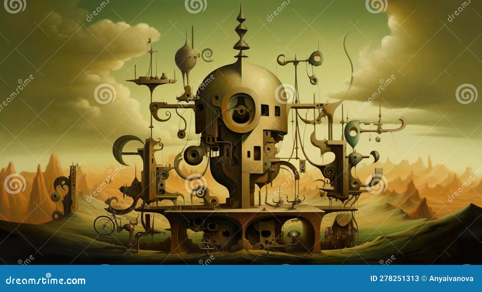 A Painting of a Strange Looking Structure in the Middle of a Desert ...