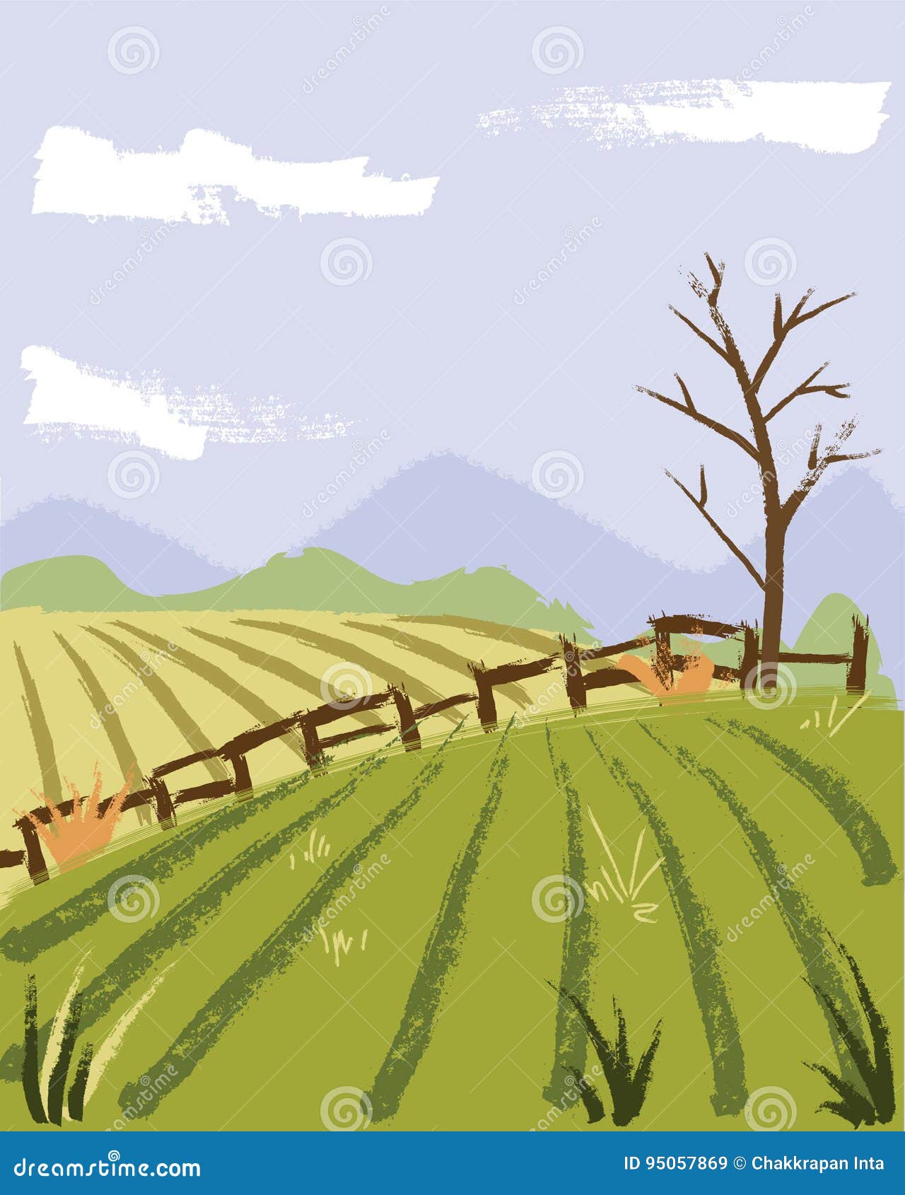 Painting Style Farmer Field Stock Vector - Illustration of green ...