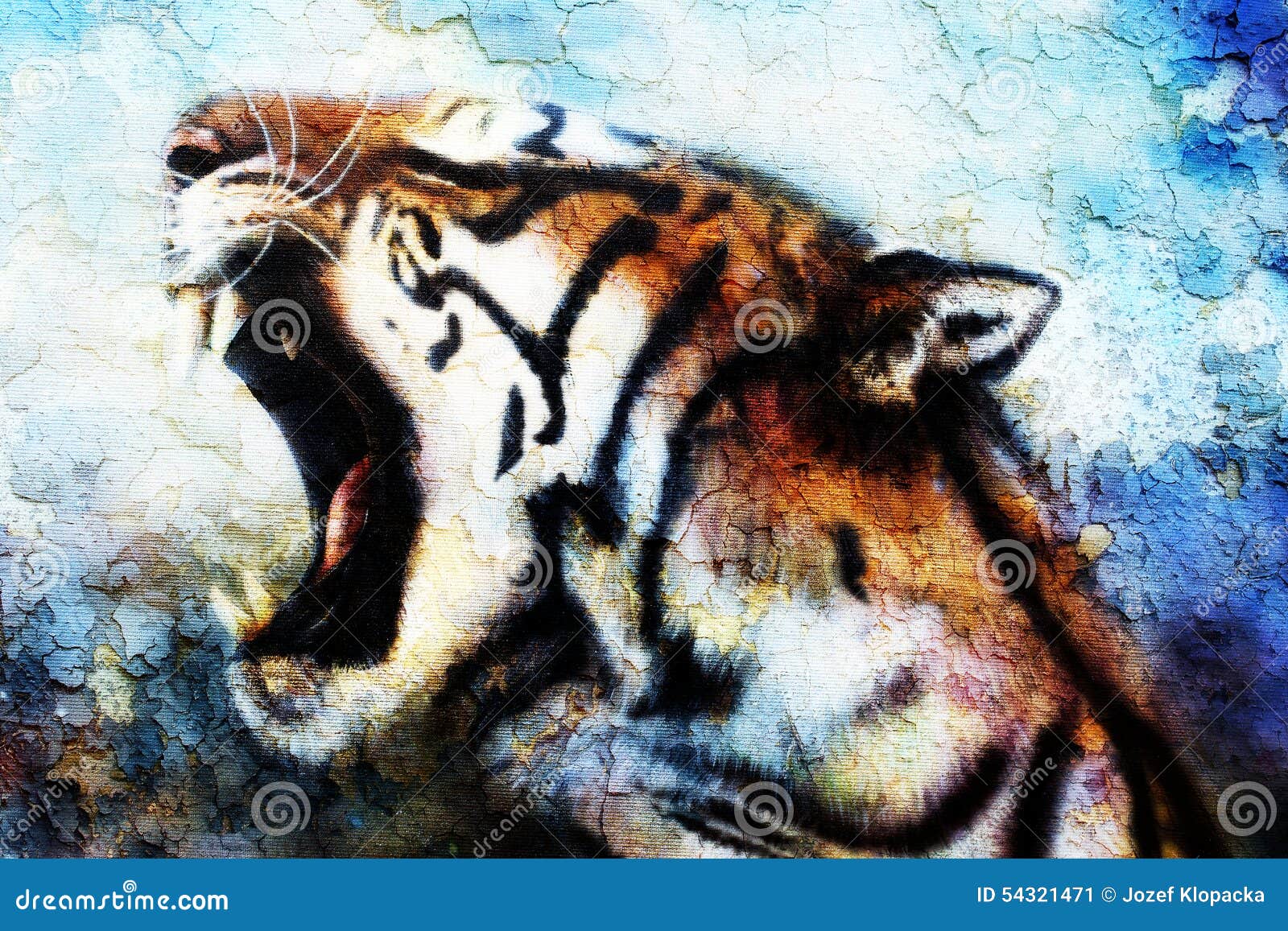 Painting Sumatran Tiger Roaring, Crackle Structure. Stock Illustration ...