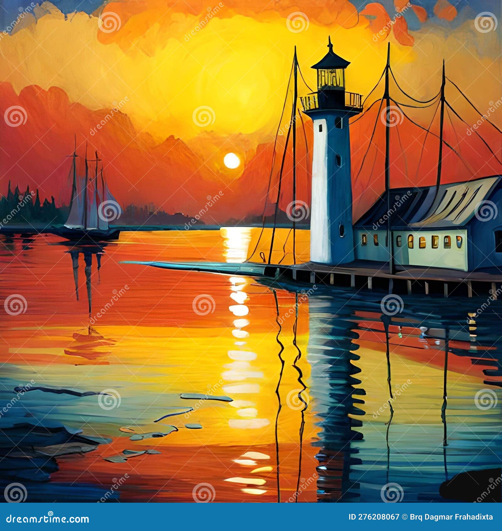Painting of Sunset Emphasis Creative Art Stock Illustration ...