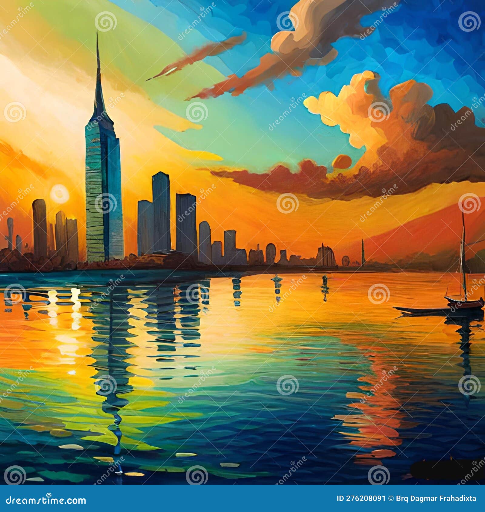 Painting of Sunset Emphasis Creative Art Stock Illustration ...