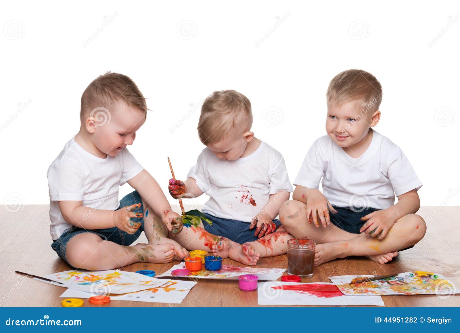 Painting three boys stock photo. Image of activity, brothers - 44951282