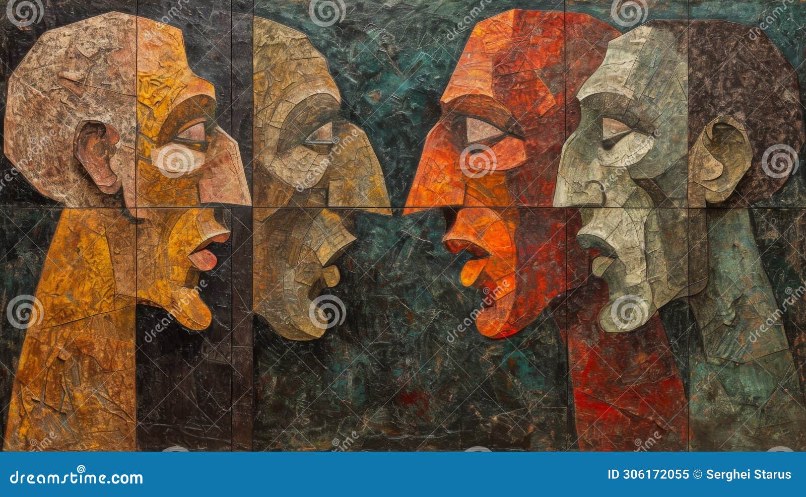 A Painting of Three Faces with Different Expressions on Them, AI Stock ...