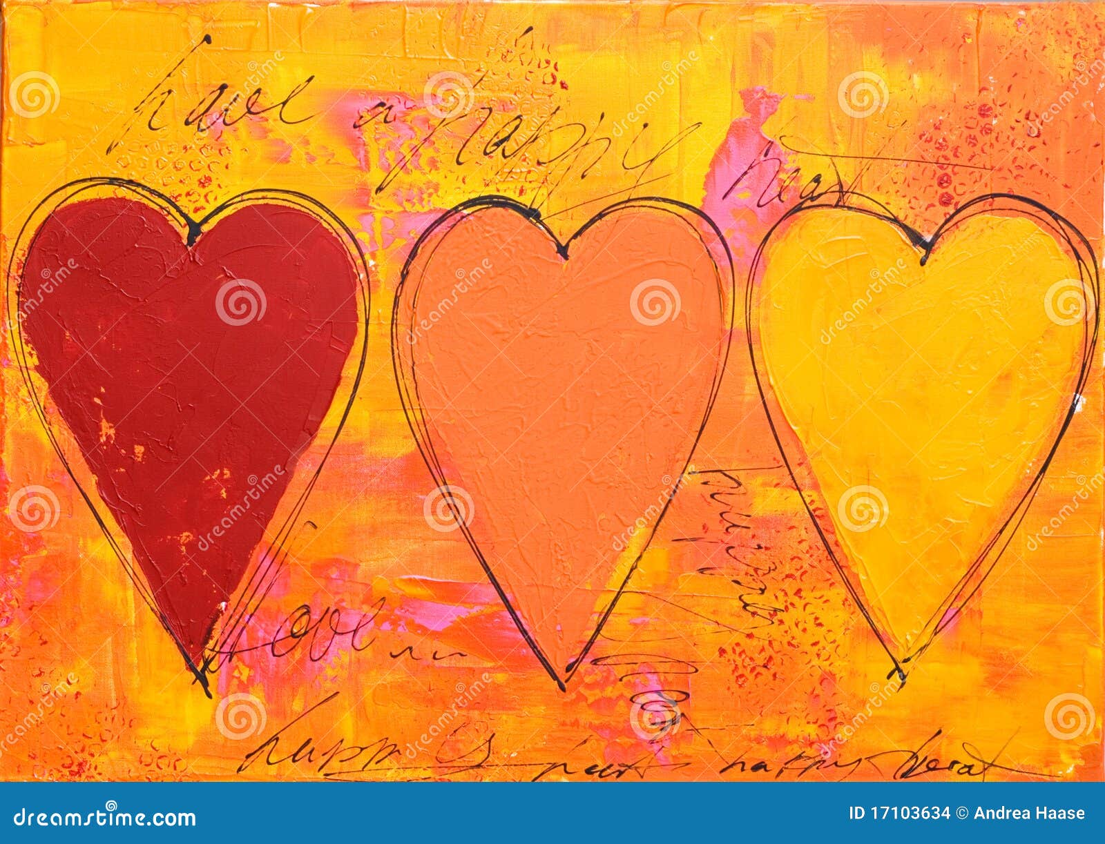Painting of three hearts stock illustration. Illustration of orange ...