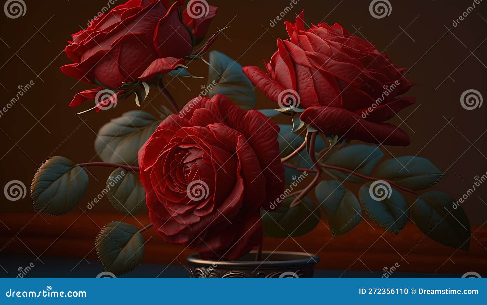 A Painting of Three Red Roses in a Vase on a Table Stock Illustration ...