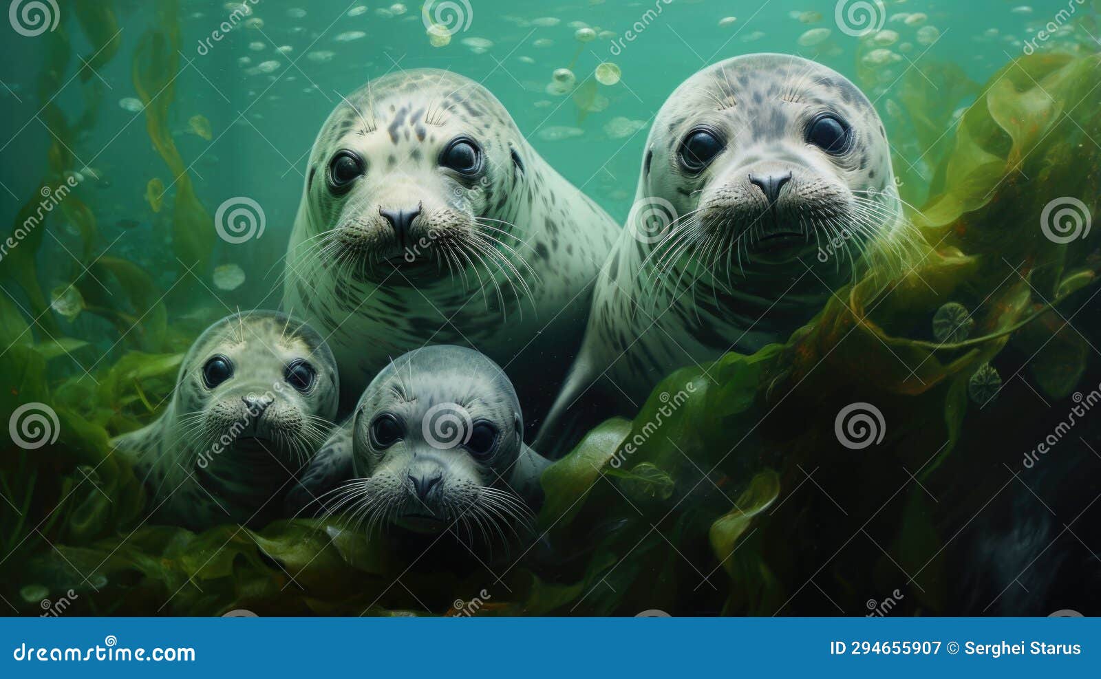 A Painting of Three Seals in the Water, AI Stock Illustration ...