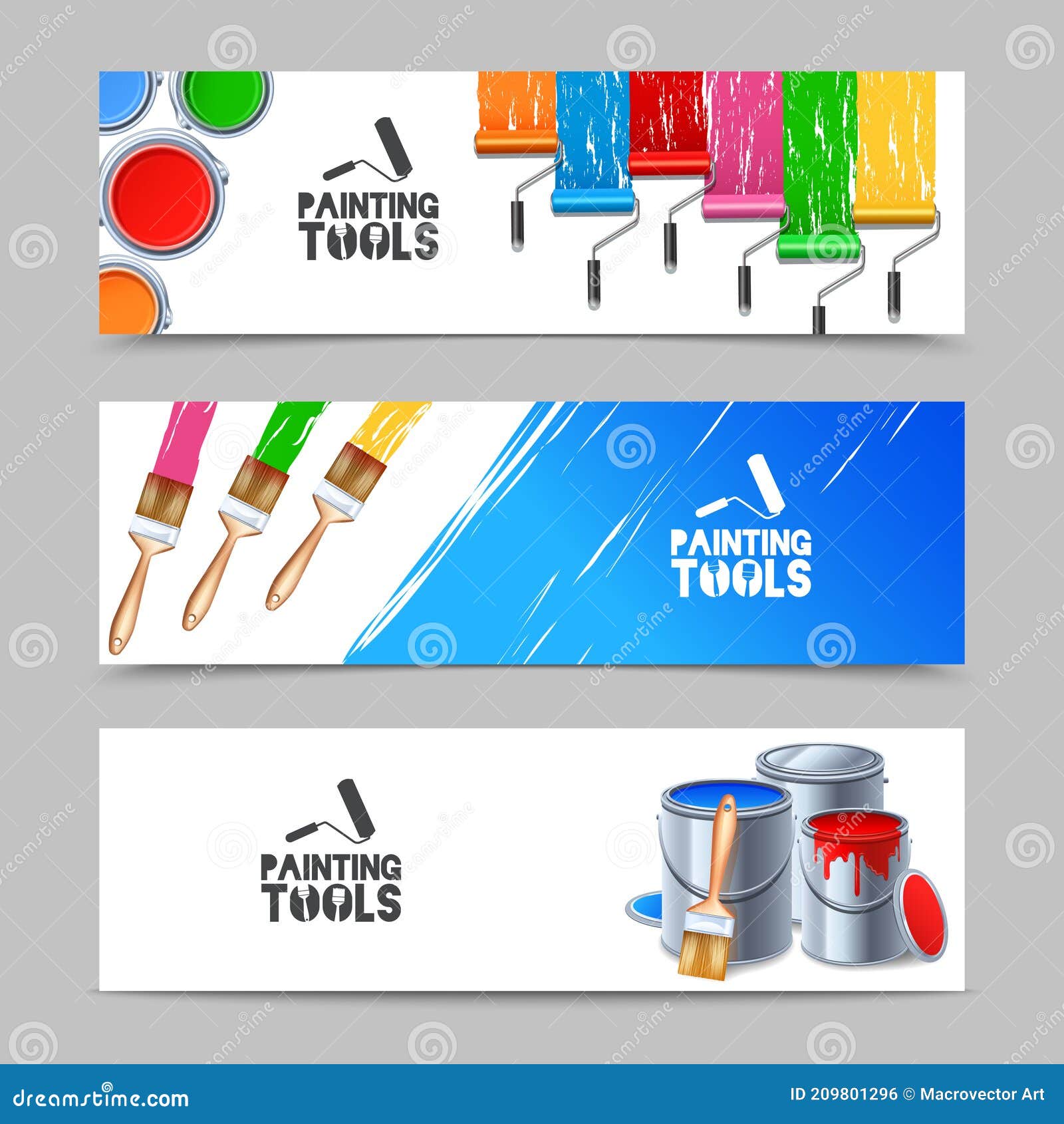 Painting Tools Banners Set stock vector. Illustration of collection ...