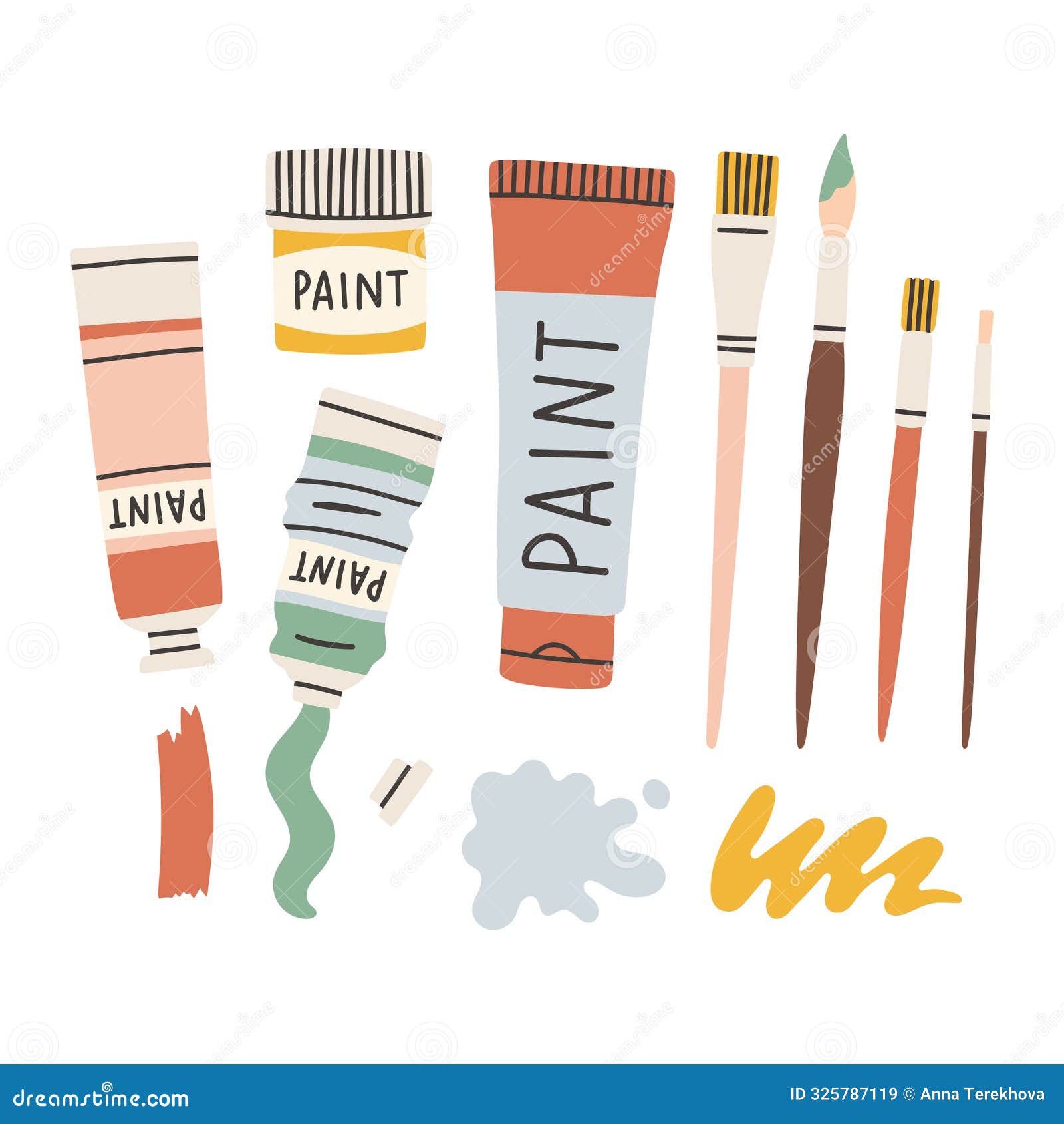 Painting Tools Elements Vector Set in Cartoon Style. Art Supplies Paint ... Painting Tools Elements Vector Set in Cartoon Style. Art Supplies Paint ...