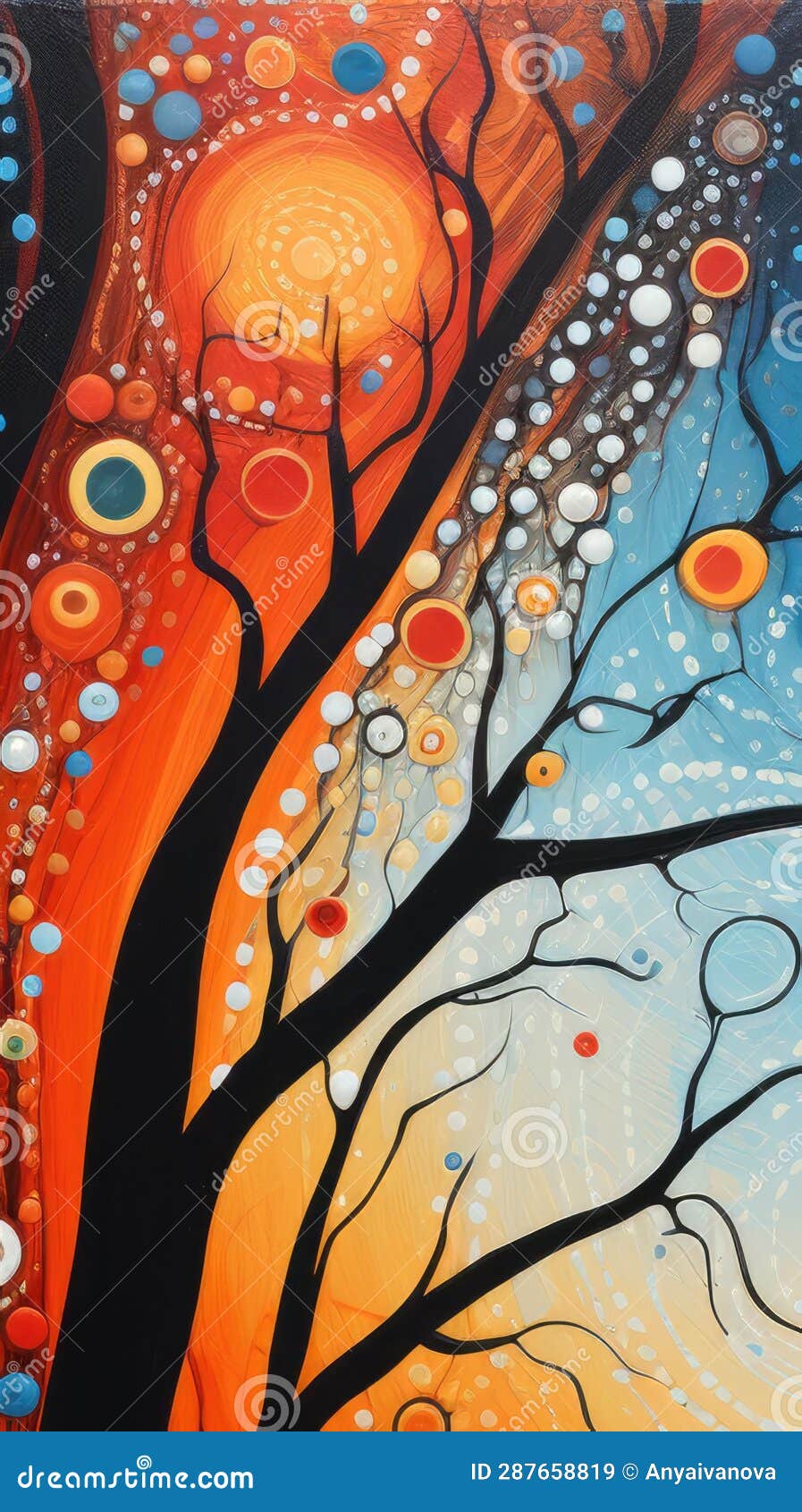 A Painting of a Tree with Circles on it. Stock Image - Image of multi ...