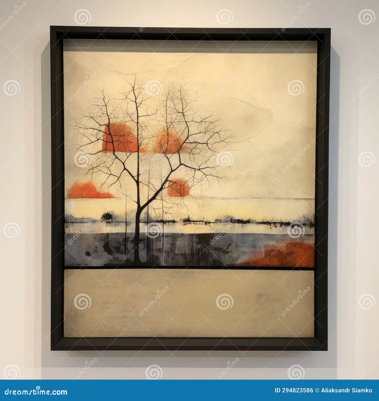 A Painting of Tree in Frame Stock Photo - Image of blue, reflection ...