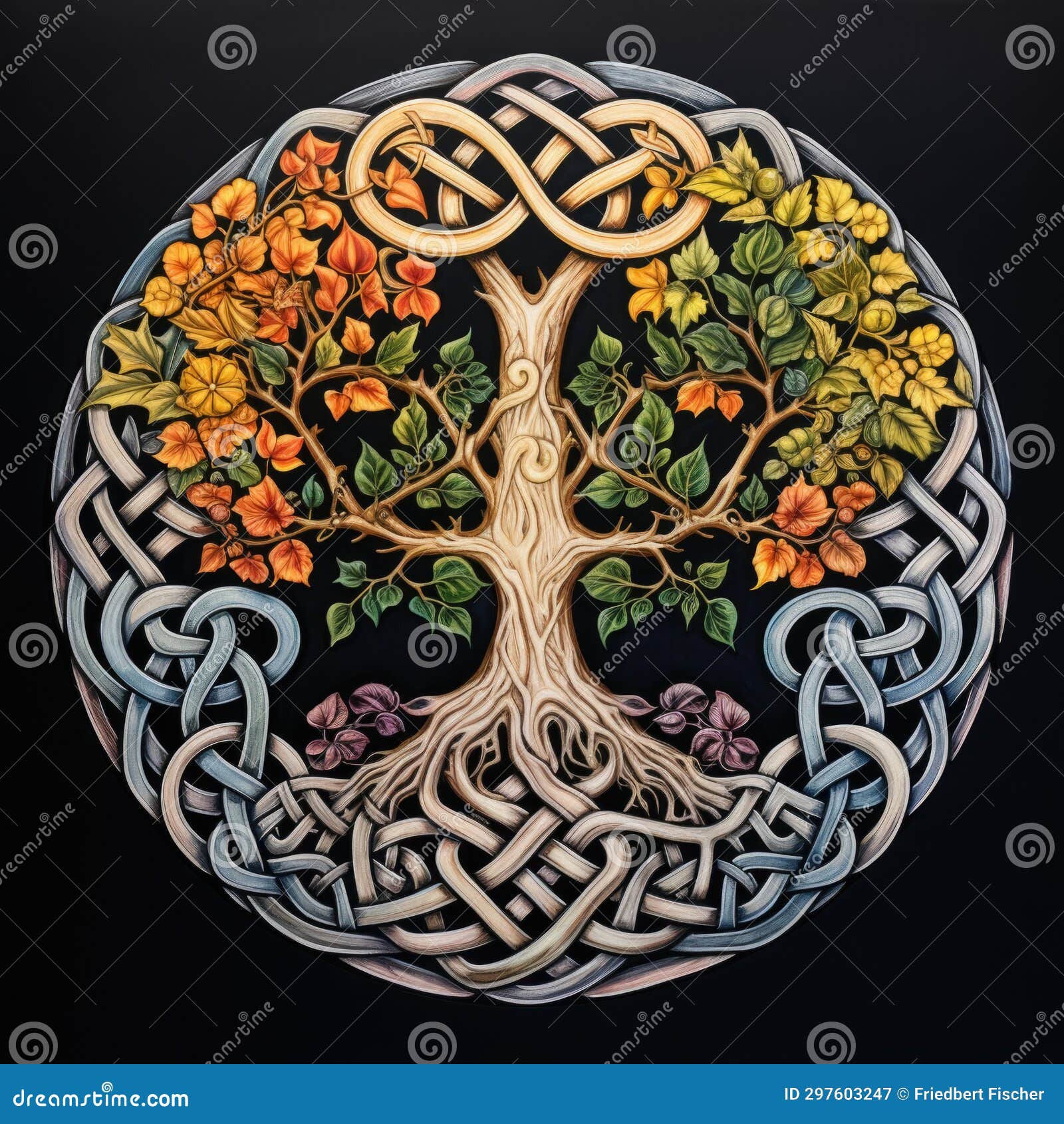 A Painting of a Tree of Life in a Circle Stock Image - Image of tattoo ...