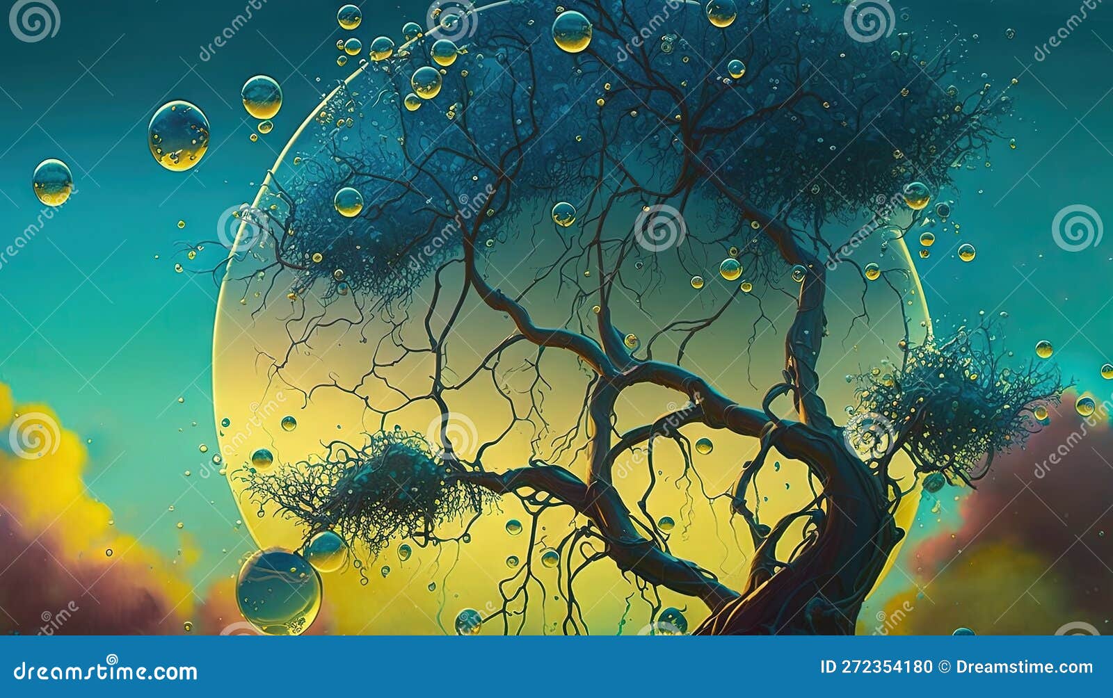 A Painting of a Tree with Many Bubbles on it S Branches Stock ...