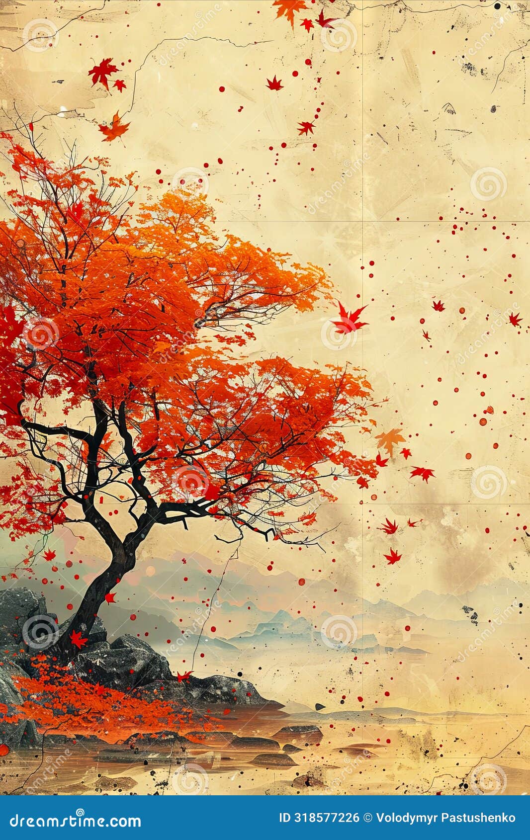 A Painting of a Tree with Red Leaves Stock Photo - Image of plant ...