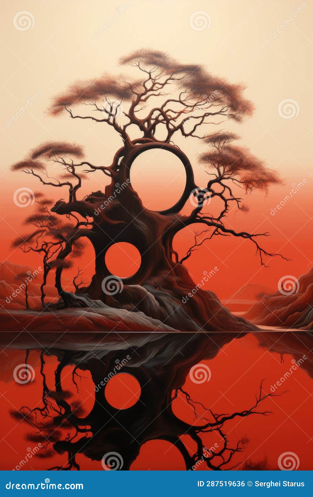 A Painting of a Tree with a Reflection in the Water. Generative AI ...