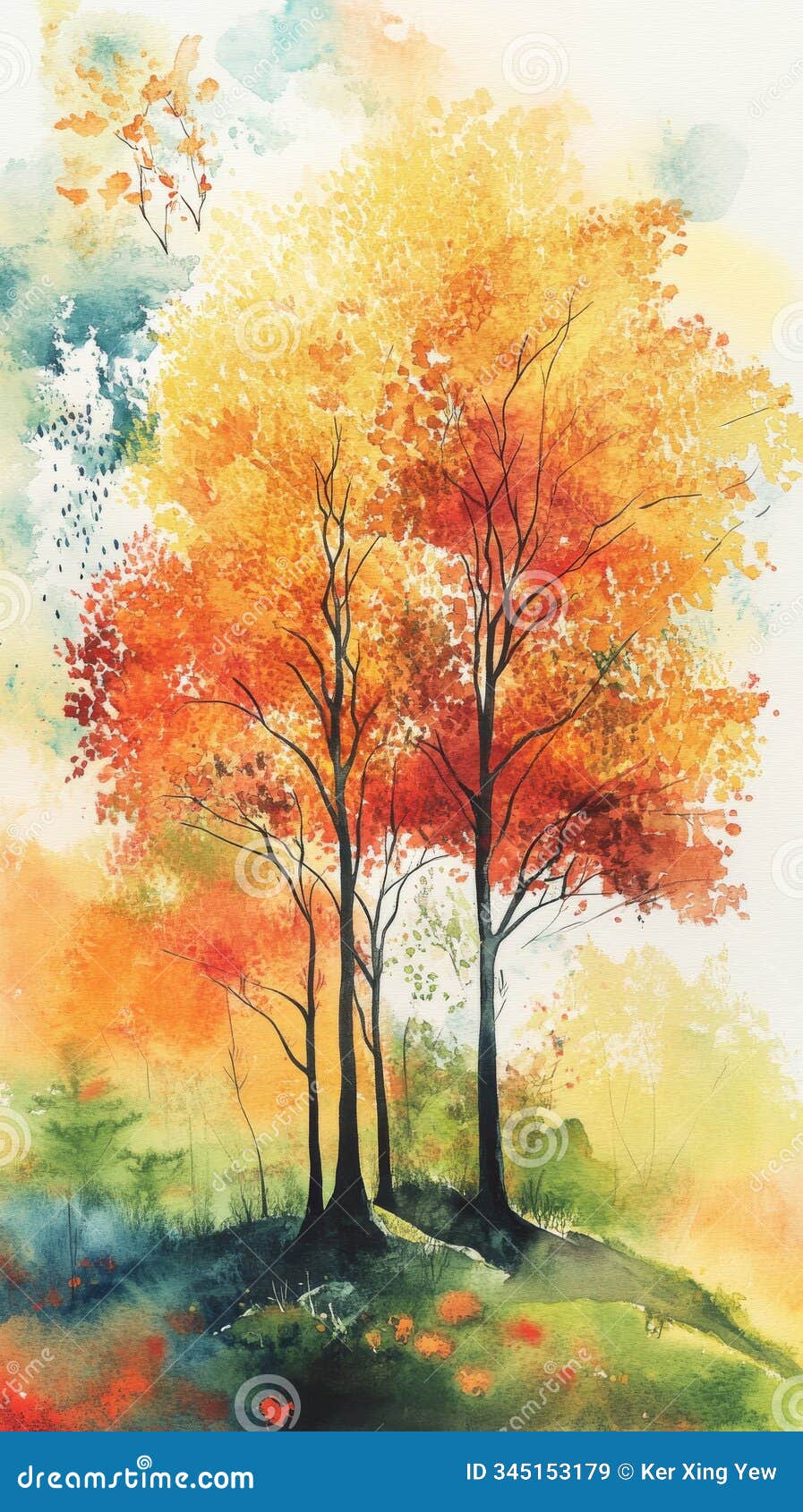 A Painting of a Tree with Three Branches Stock Illustration ...