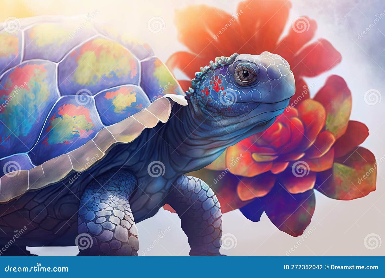 A Painting of a Turtle with a Flower in Its Mouth Stock Illustration ...