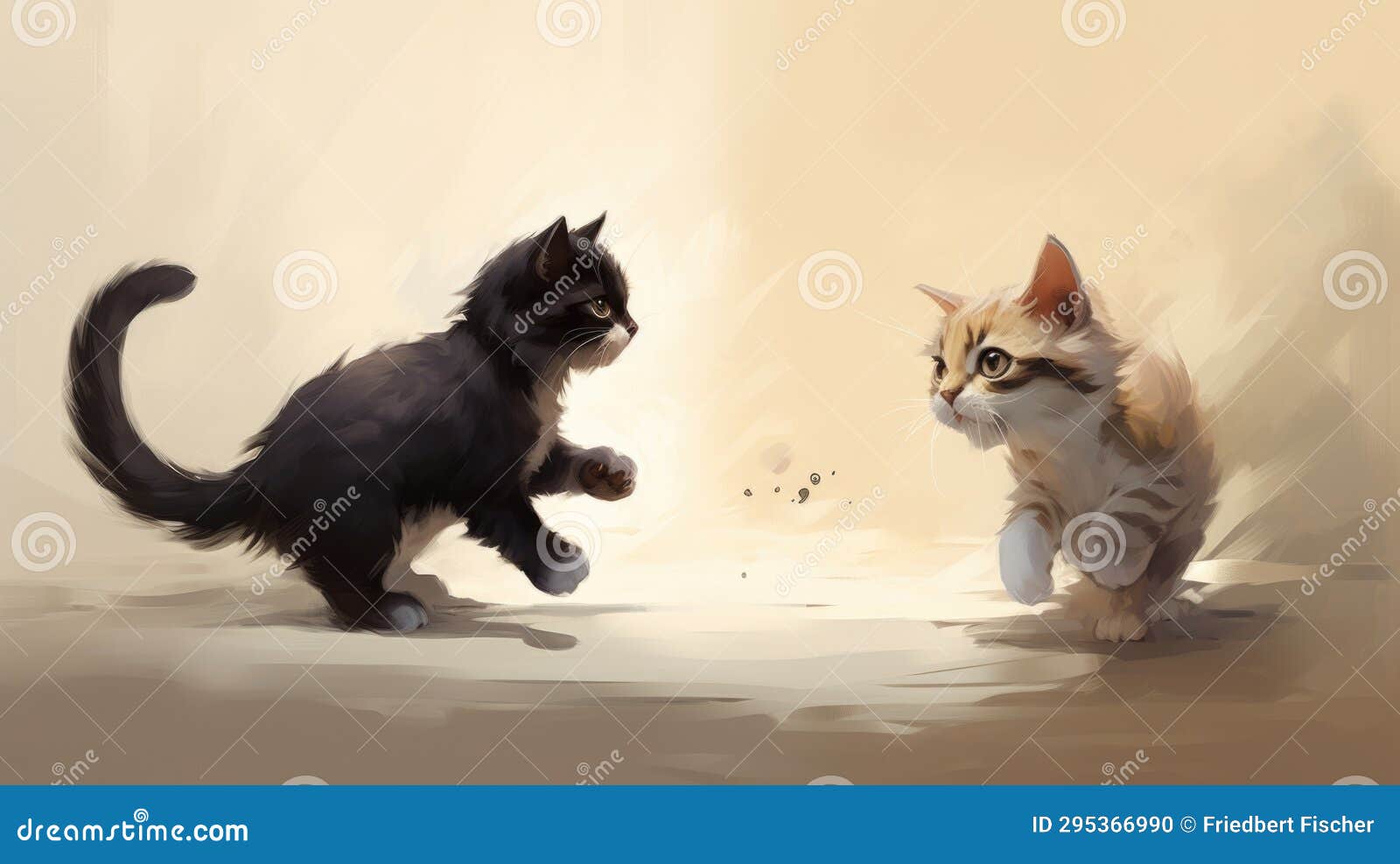 A Painting of Two Cats Playing with Each Other Stock Illustration ...