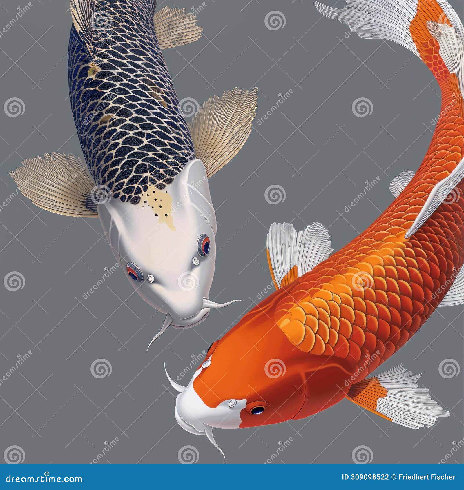 A Painting of Two Koi Fish Swimming in a Pond Stock Illustration ...