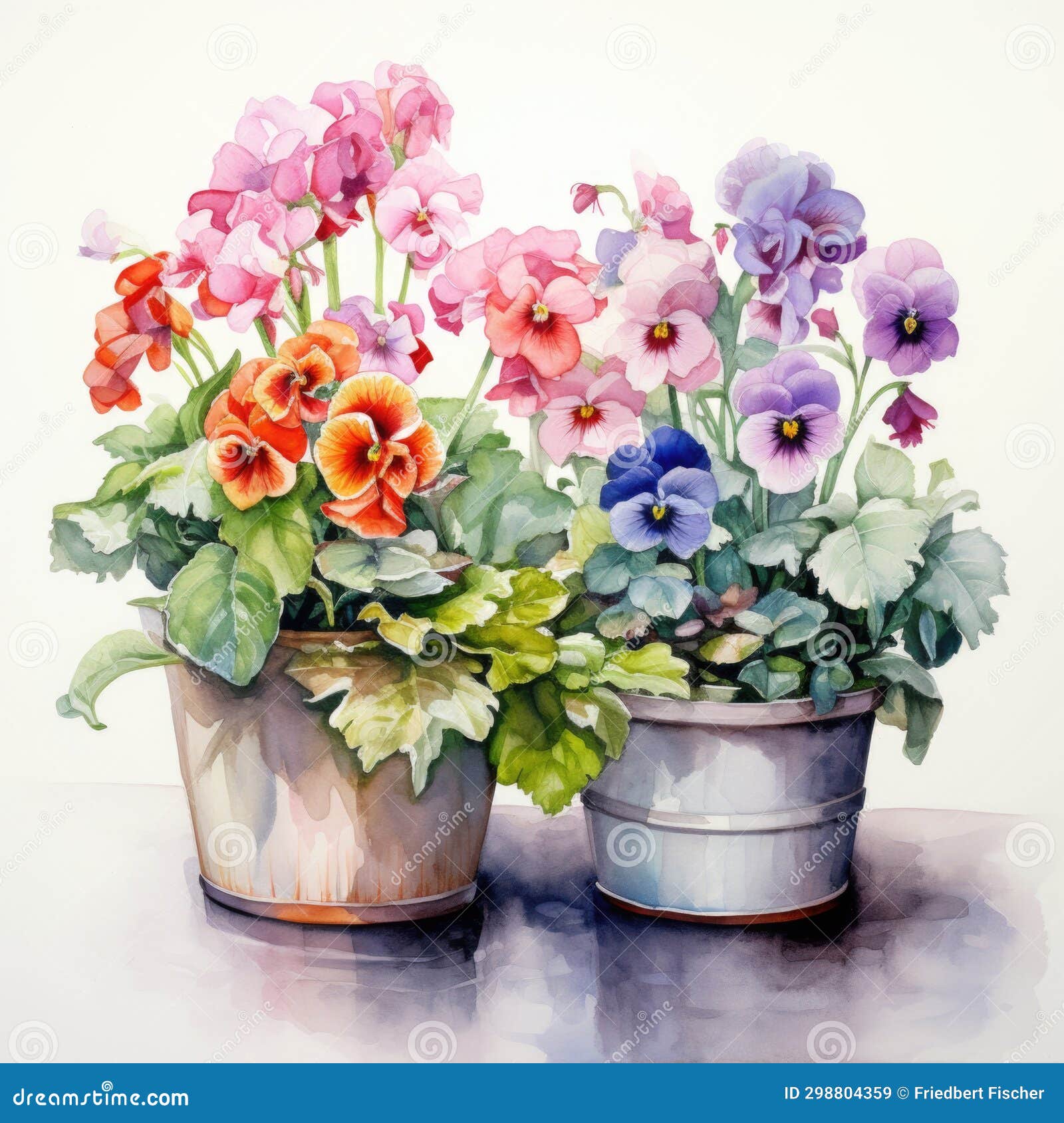 A Painting of Two Pots of Flowers on a Table Stock Image - Image of ...