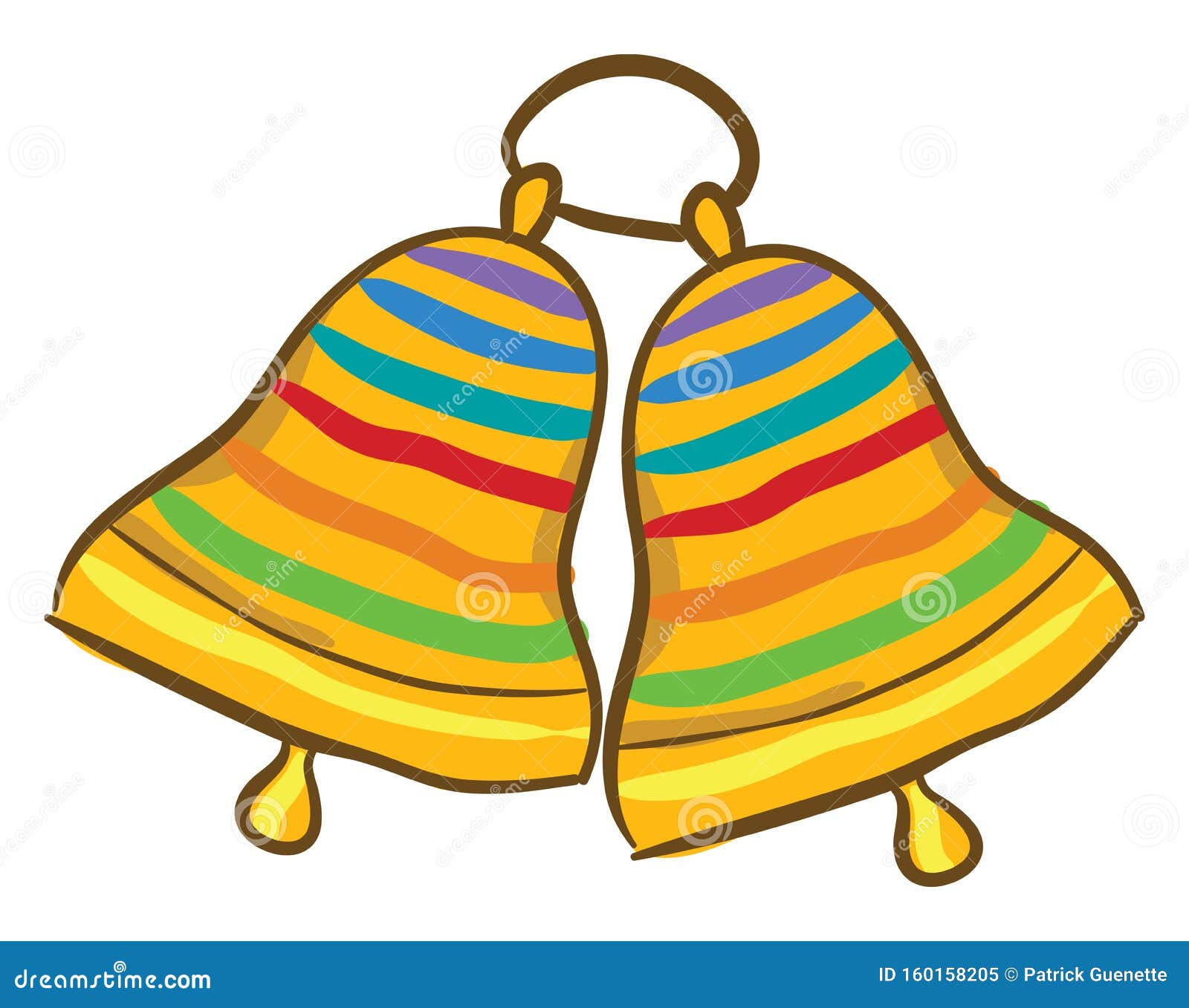 Painting of Two Ringing Golden Bells with Multi-colored Bands Design ...