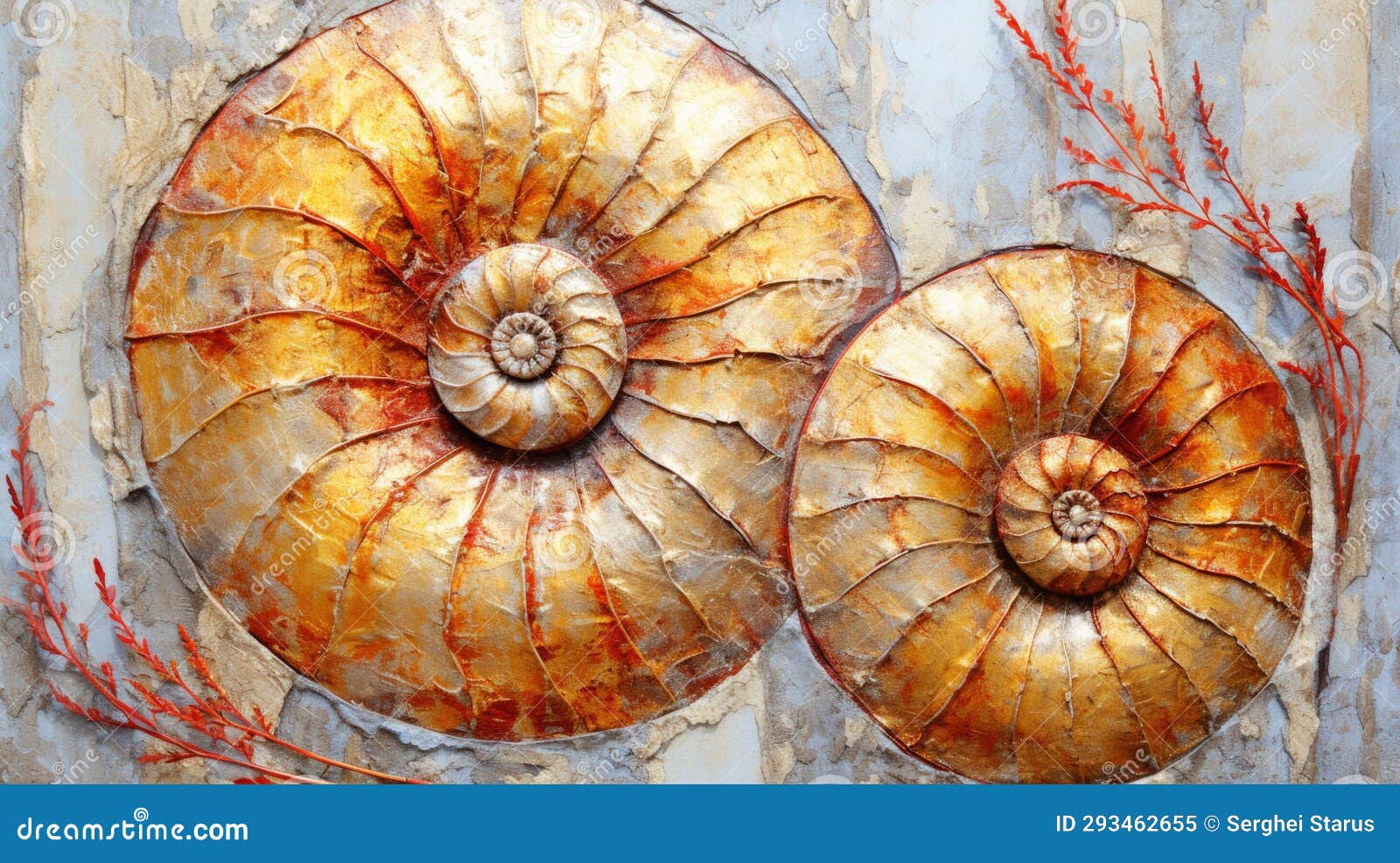 A Painting of Two Shells on a Wall. AI. Stock Image - Image of shape ...