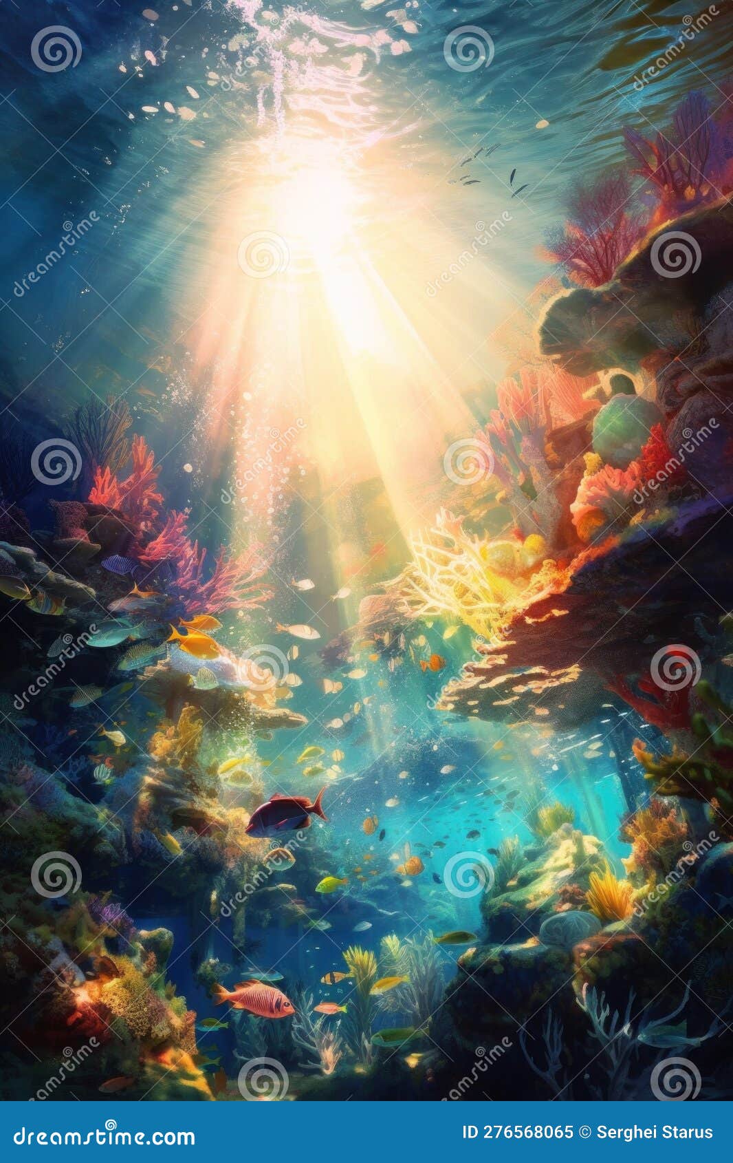 A Painting of an Underwater Scene with Fish. AI Generative Image. Stock ...