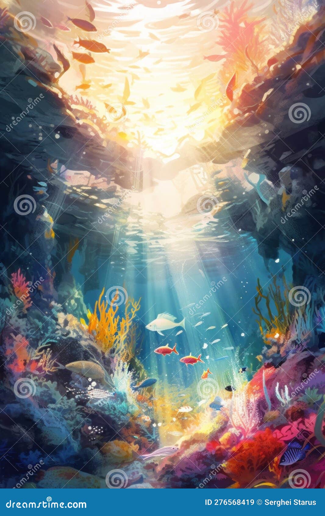 A Painting of an Underwater Scene with Fish. AI Generative Image. Stock ...