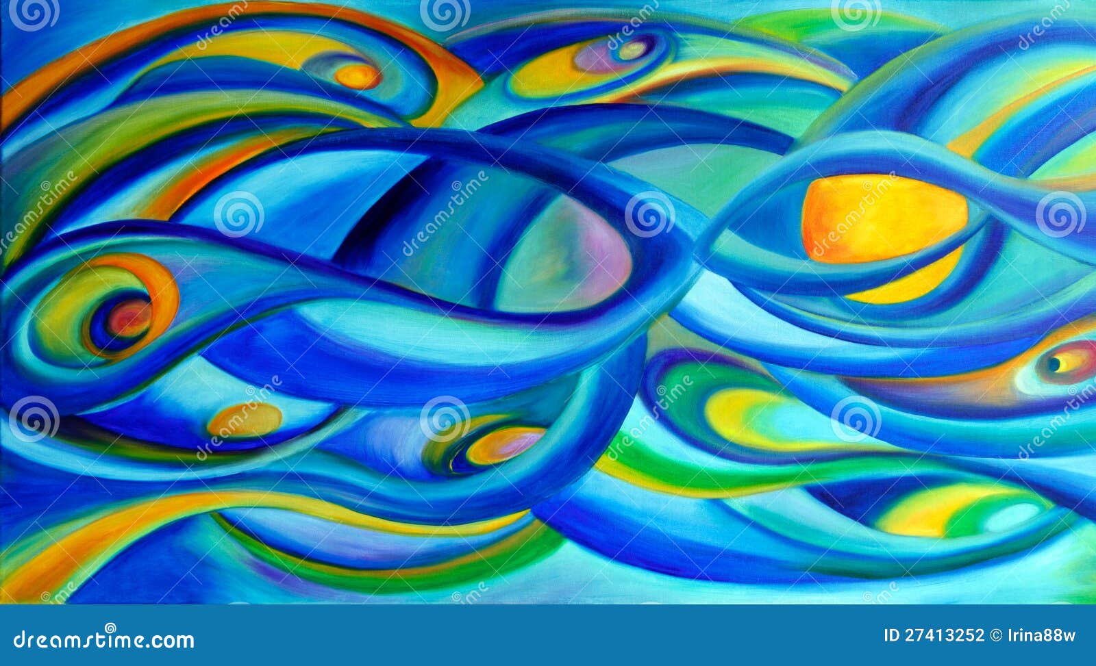 Painting of Universe Sky with Blue Waves. Stock Illustration ...