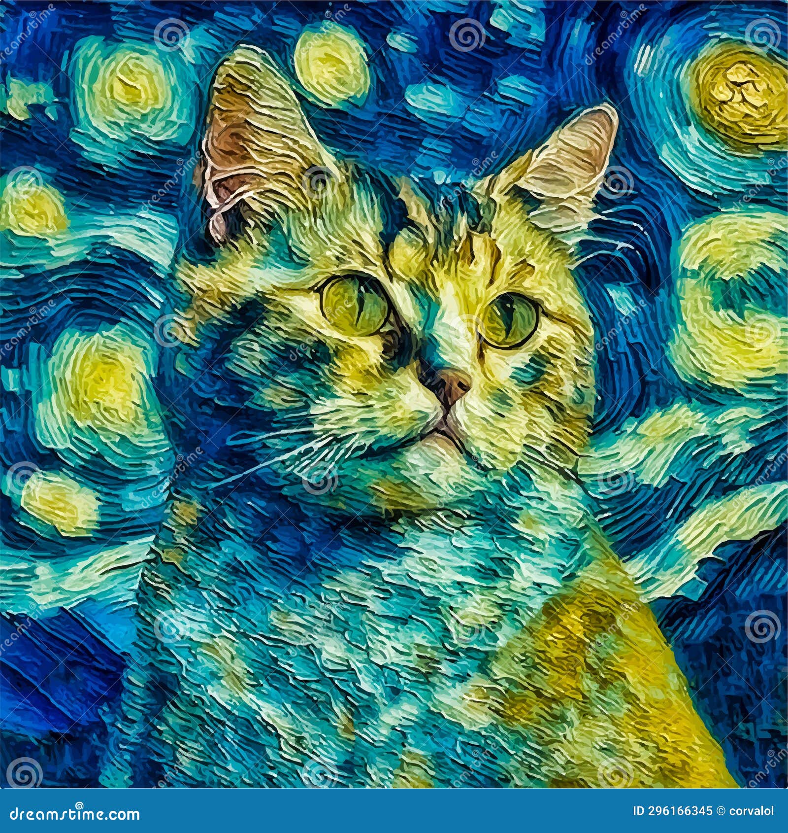 Painting Vector Of A Cat In The Style Of Van Gogh | CartoonDealer.com ...