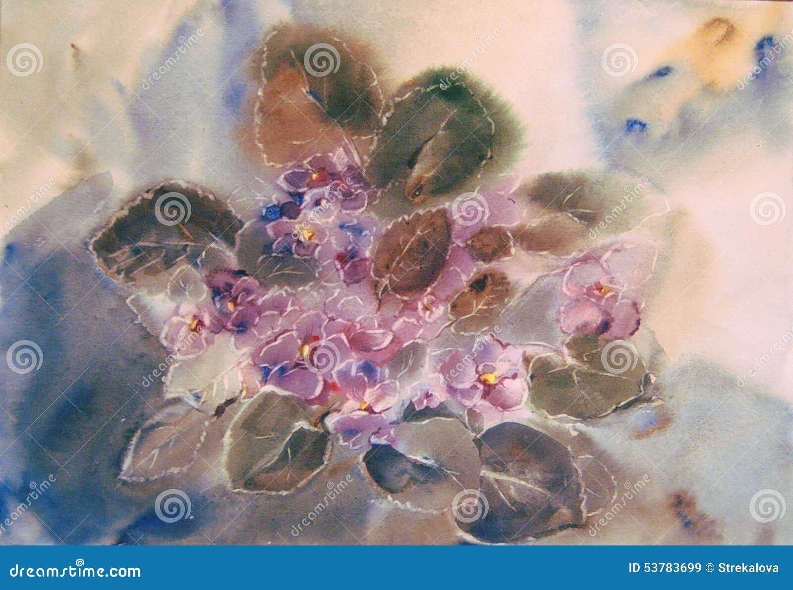Painting Violets in Watercolor Stock Illustration - Illustration of ...