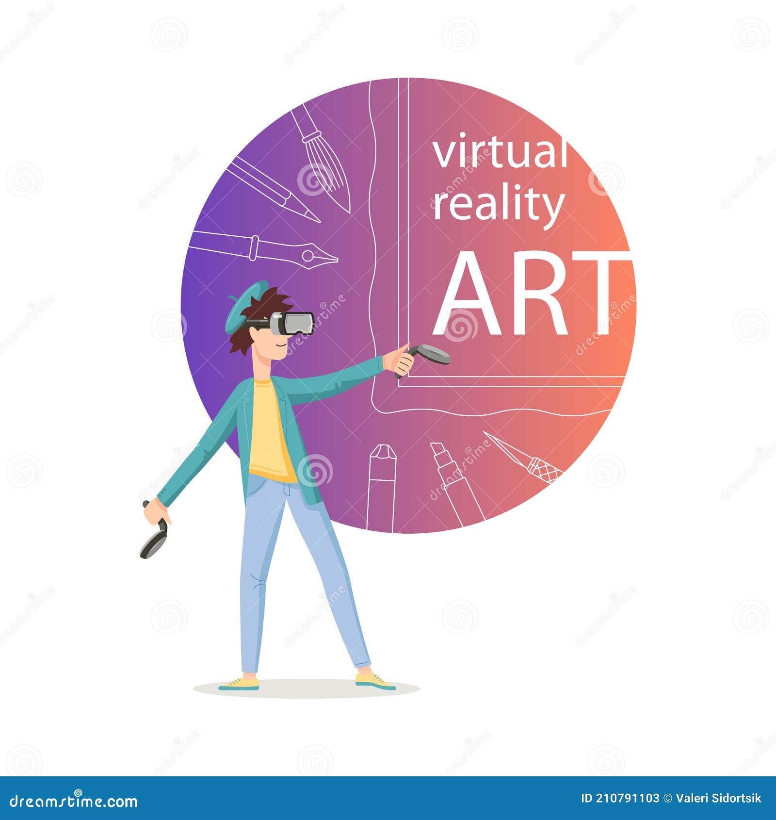 Painting in Virtual Reality Stock Vector - Illustration of cartoon ...