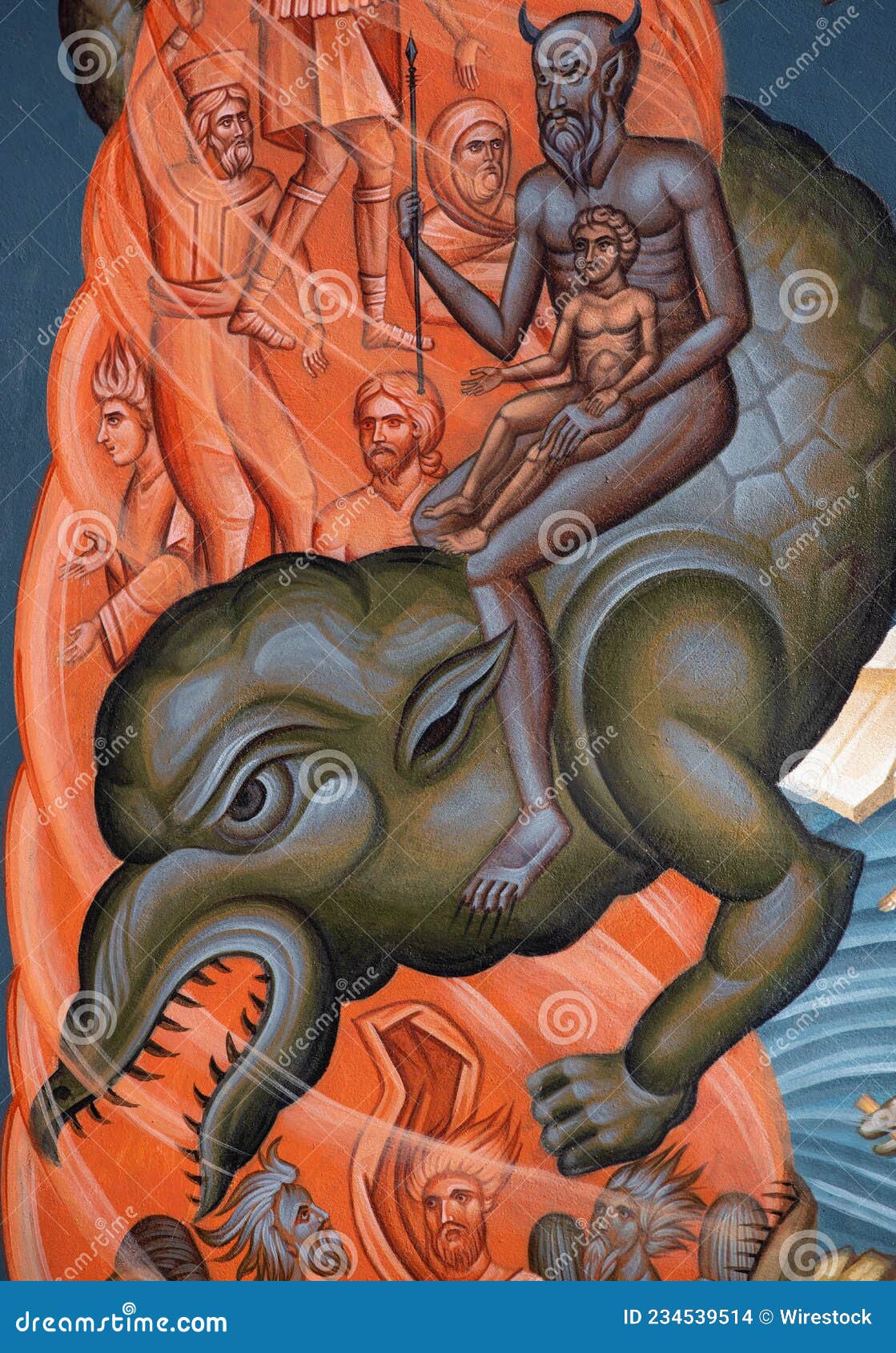 Painting on the Wall Representing the Devil in Hell. Cormaia Monastery, Romania Editorial Stock ...